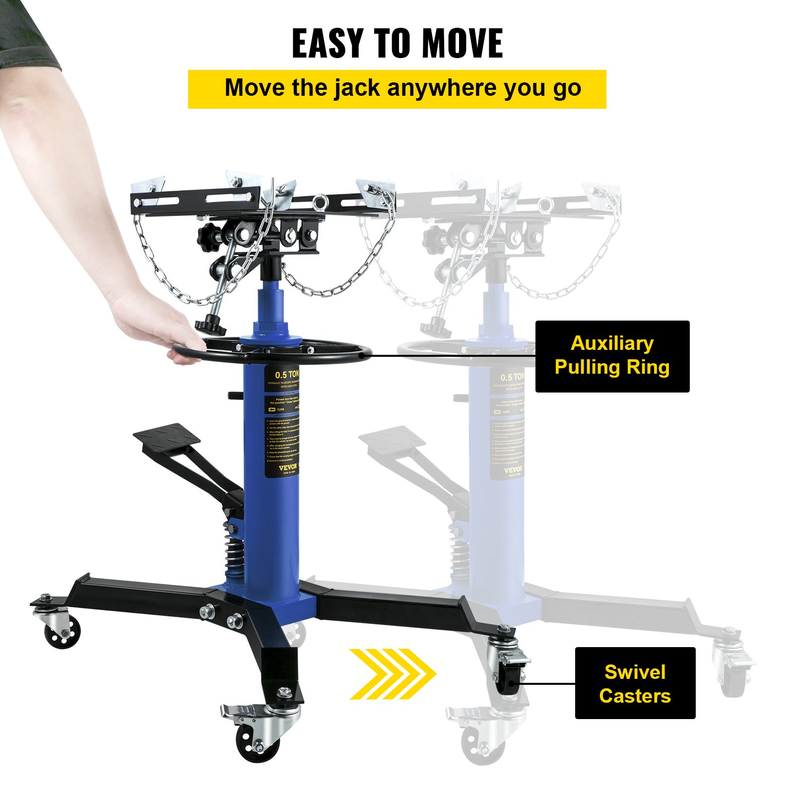 VEVOR Transmission Jack 1100 lbs 2-Stage Hydraulic High Lift Vertical ...