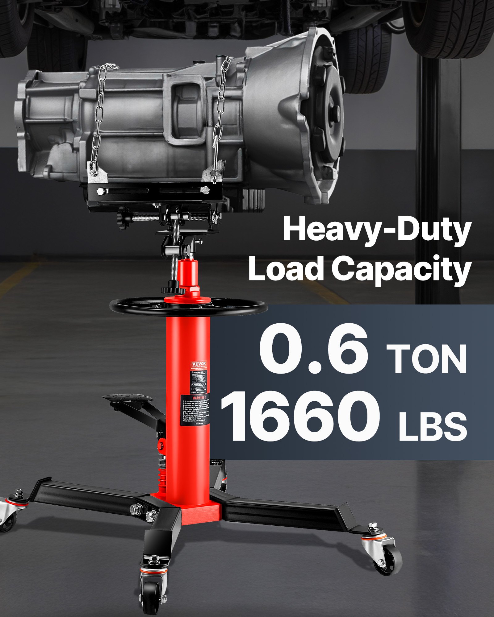VEVOR Transmission Jack 1322 lbs 2-Stage Hydraulic High Lift Vertical ...
