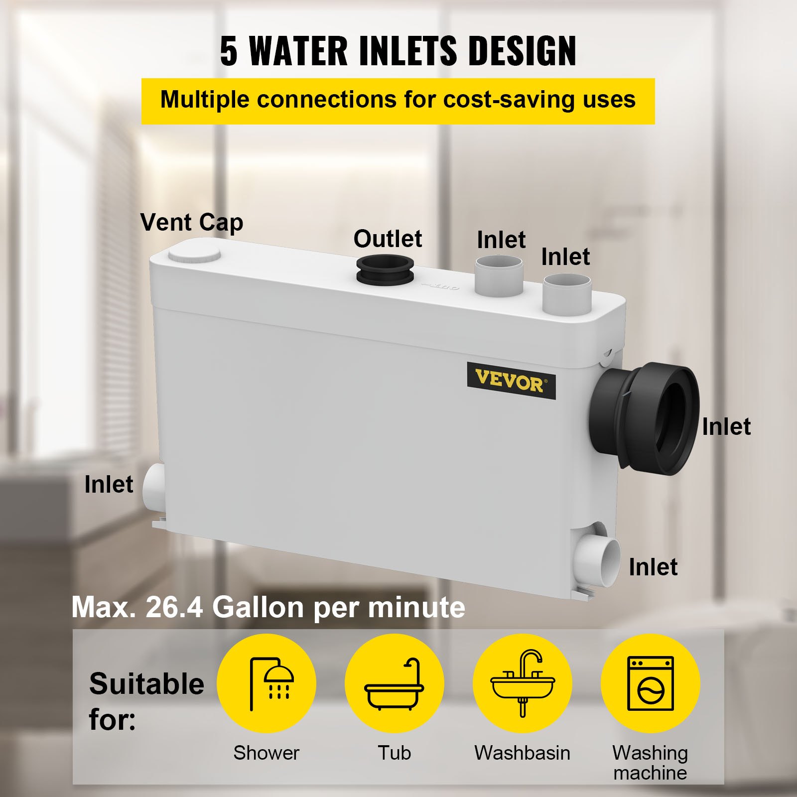 Vevor 400w Macerator Disposal Pump Unit Bath Sink Shower Fully ...