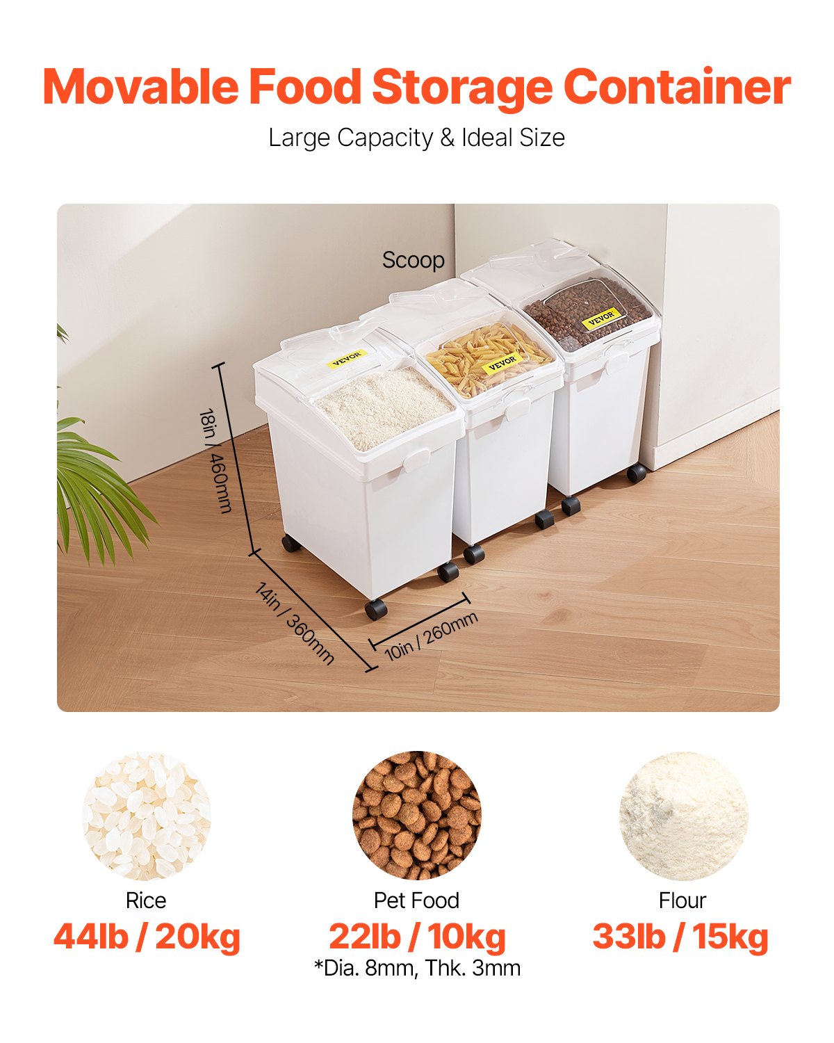 VEVOR Ingredient Bin, 6.6 Gallons Capacity Ingredient Storage Bin, 3 ...