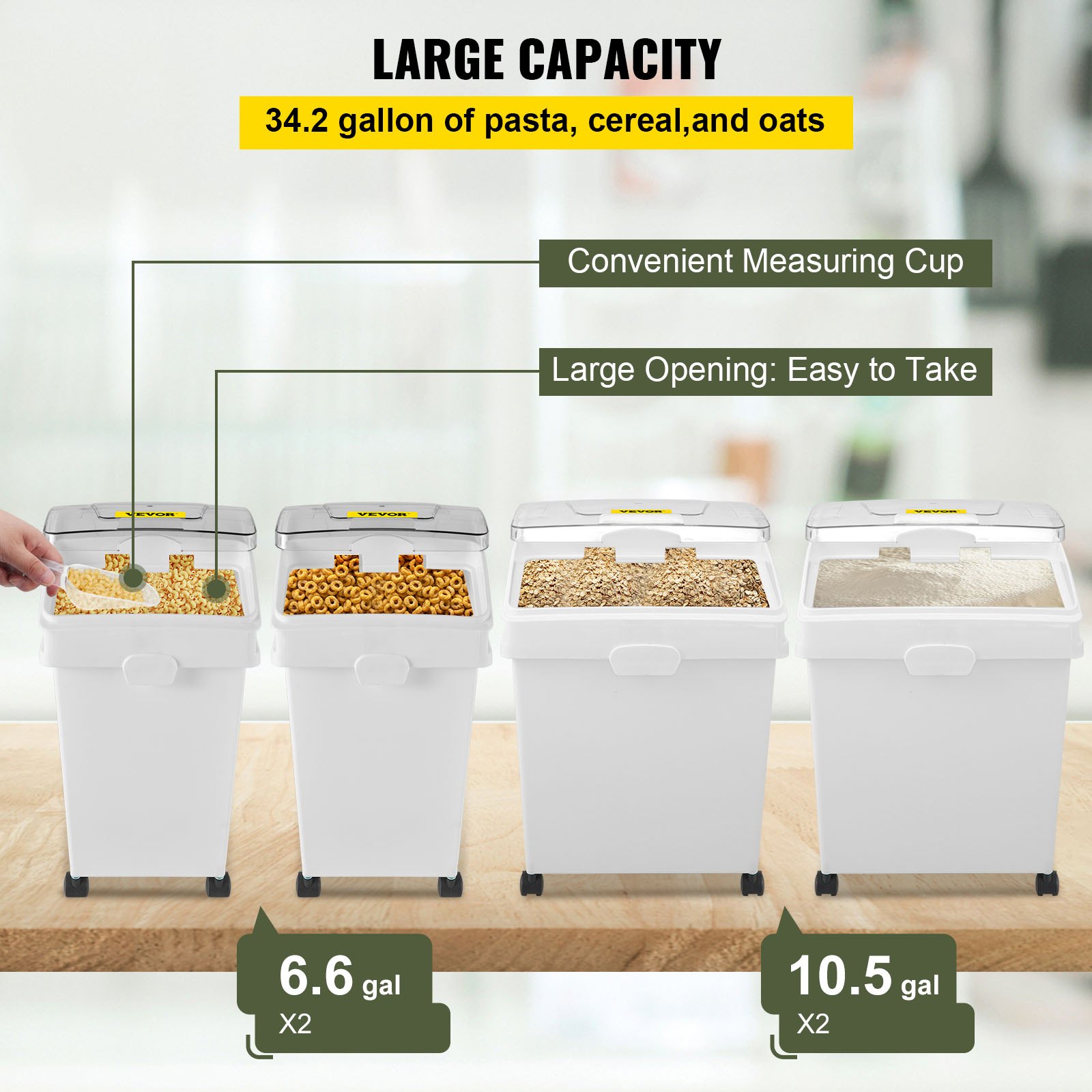 4 Pack Ingredient Storage Bin 10.5 Gal 6.6 Gal Flour Bin On Wheels W ...
