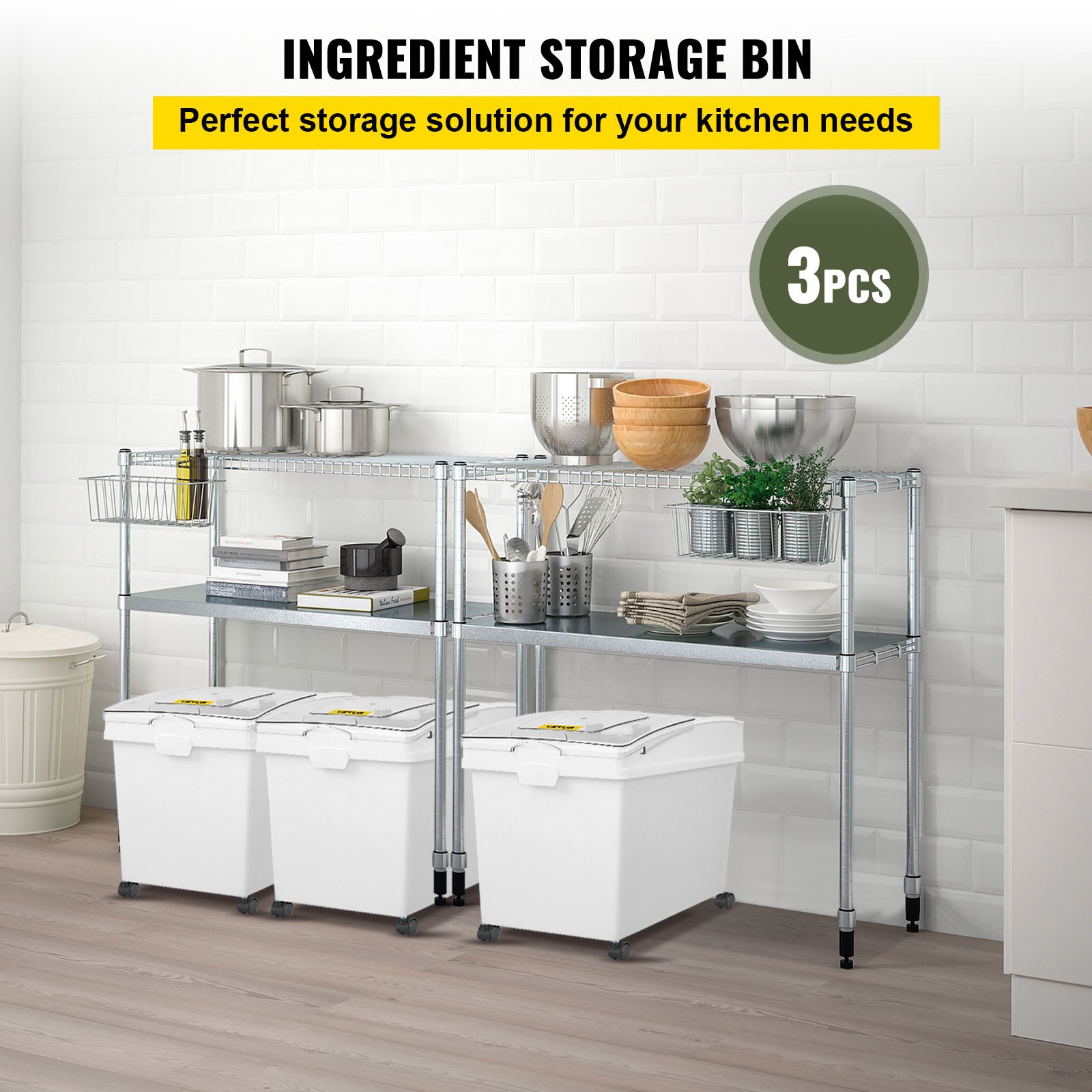3 Pack Commercial 10.5gal Ingredients Storage Organizer Bin W/lid ...