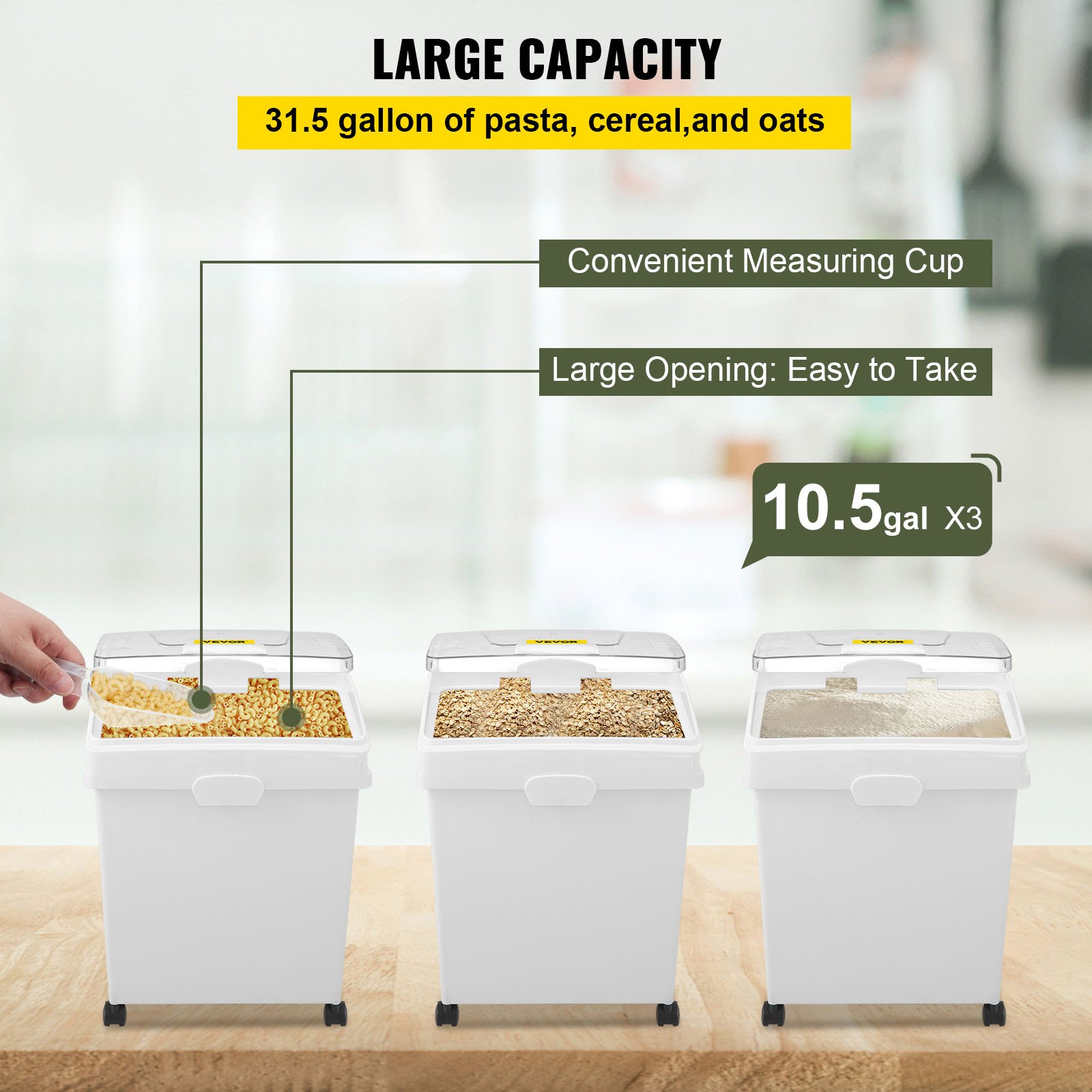 VEVOR Ingredient Bin, 10.5 Gallons Capacity Ingredient Storage Bin, PP ...