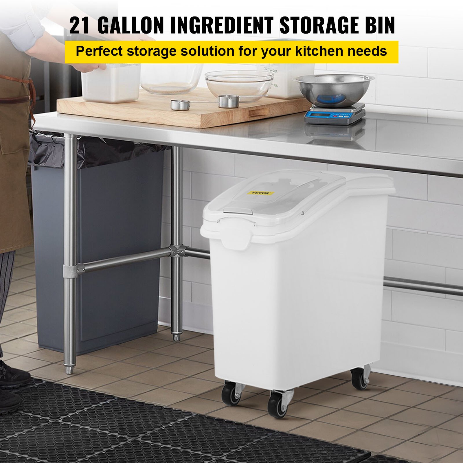 Ingredient Bin With Casters 21 Gallon Mobile Restaurant Kitchen Flour ...
