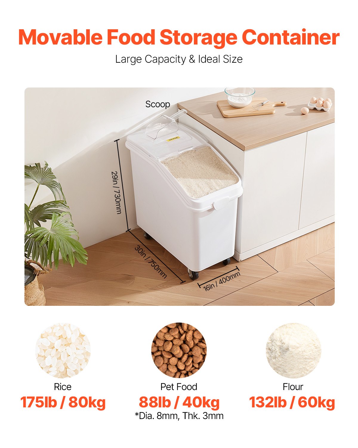 VEVOR 27 Gallon Ingredient Storage Bin 500 Cup Ingredient Bin with ...