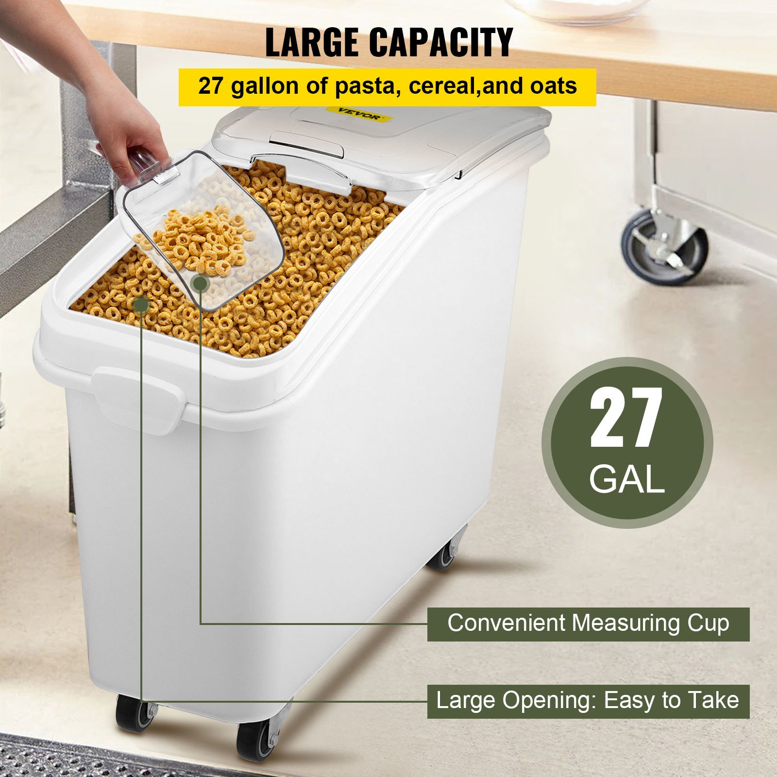 VEVOR Ingredient Bin 27 Gallon with Scoop, 500 Cup Capacity Mobile ...
