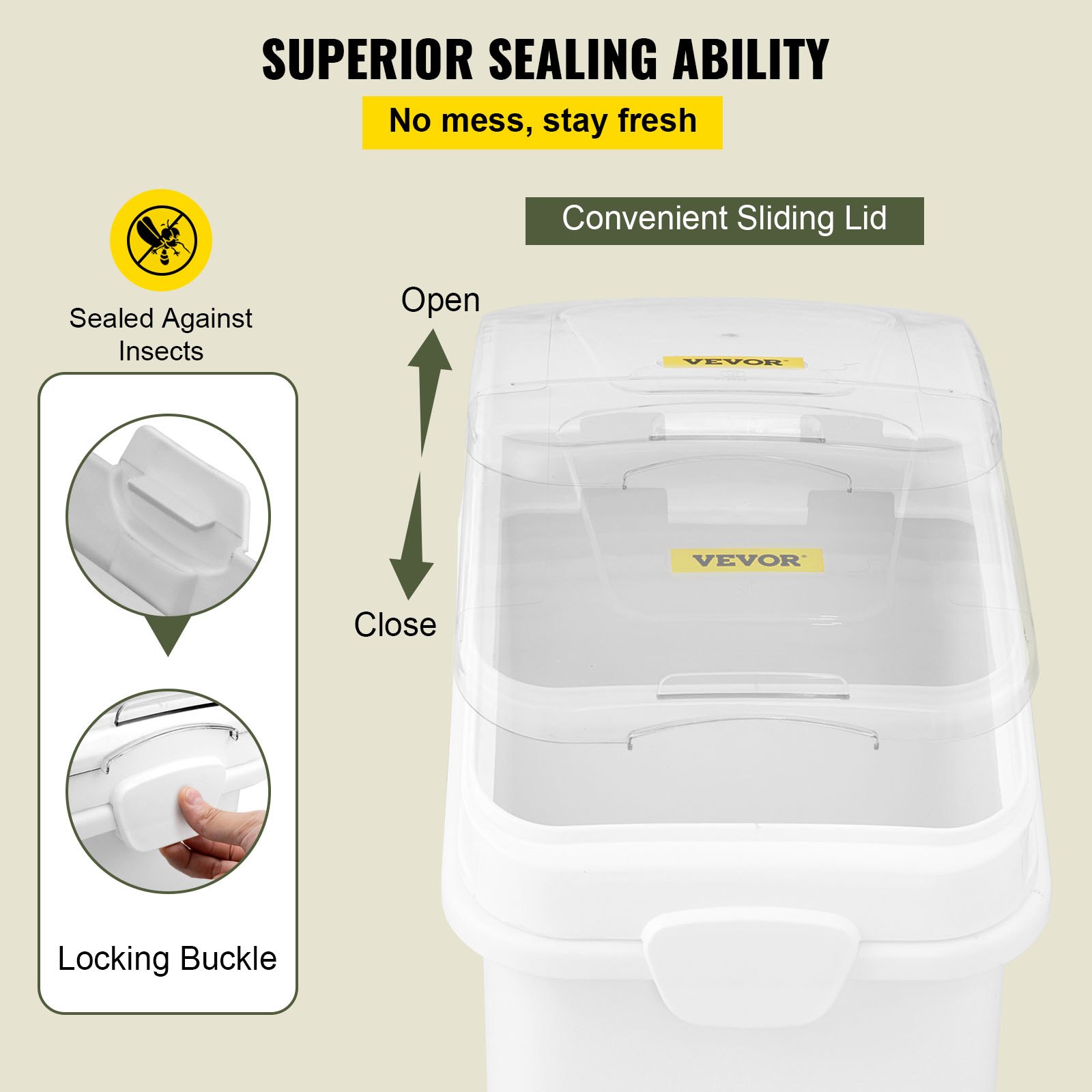 VEVOR Ingredient Bin 27 Gallon with Scoop, 500 Cup Capacity Mobile ...