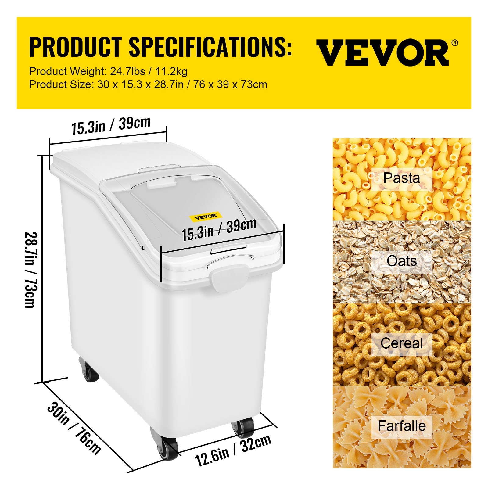 VEVOR Ingredient Bin 27 Gallon with Scoop, 500 Cup Capacity Mobile ...