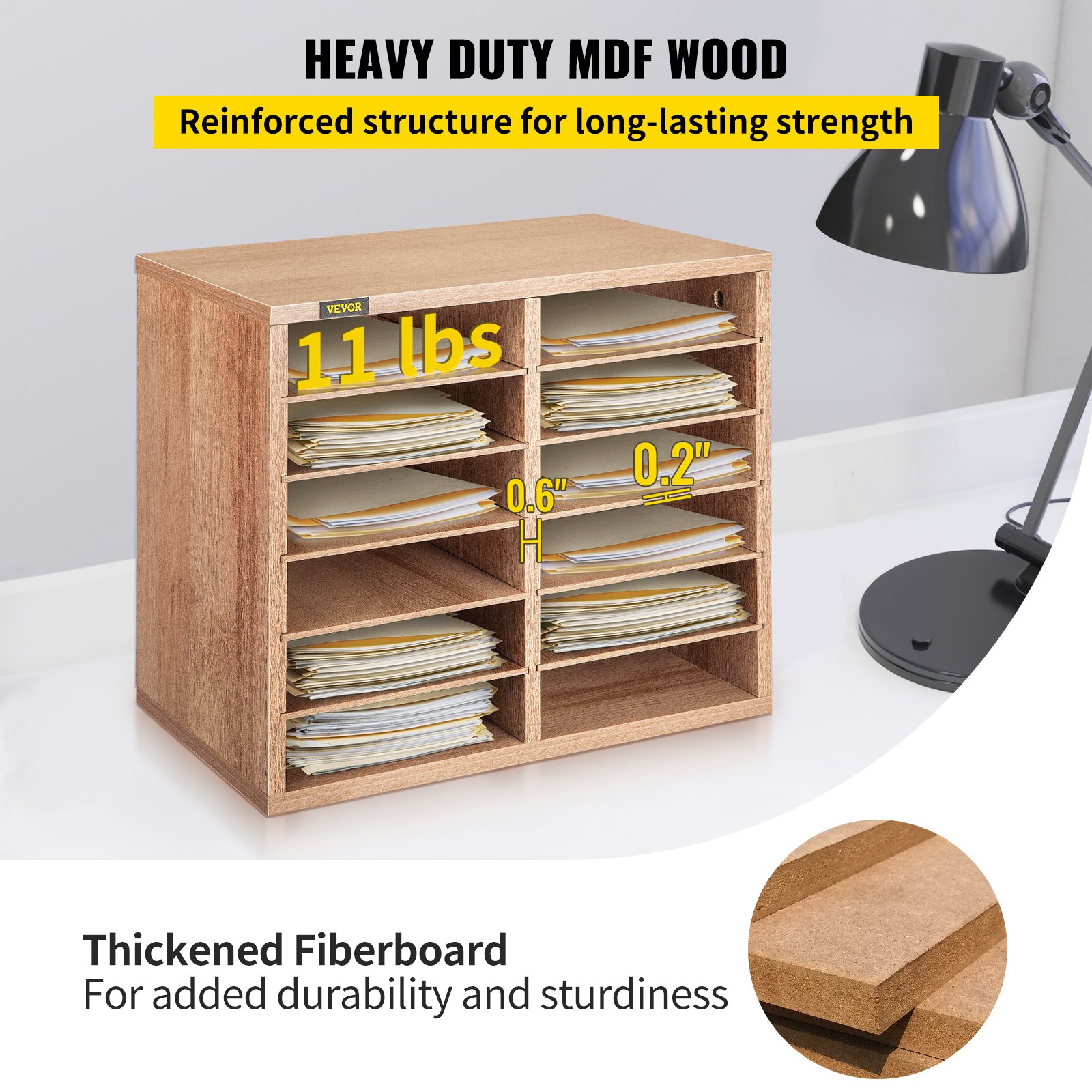 VEVOR 12 Compartments Wood Literature Organizer, Adjustable Shelves ...