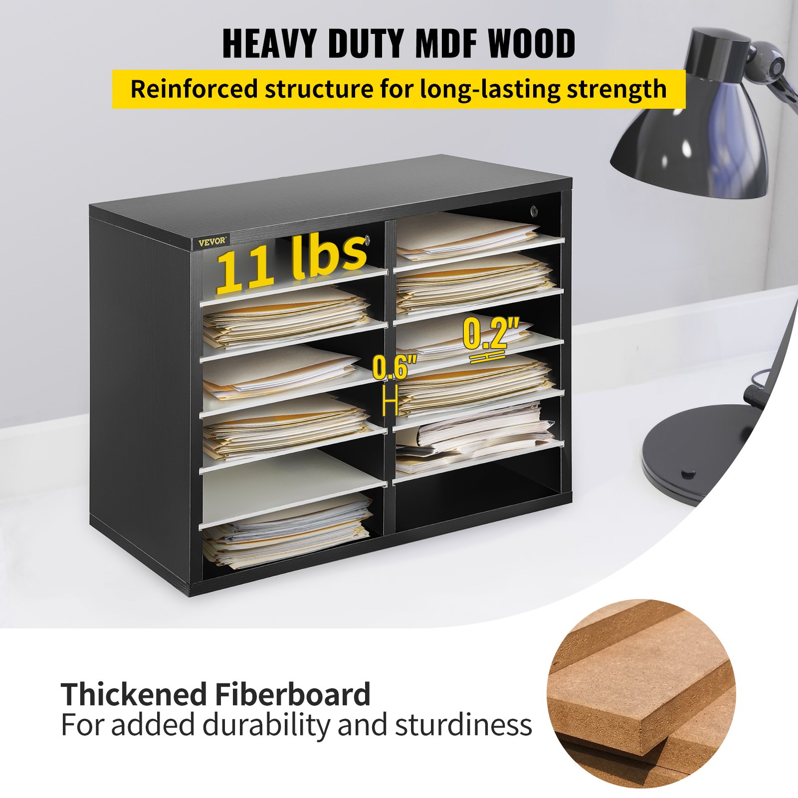 VEVOR 12 Compartments Wood Literature Organizer, Adjustable Shelves ...