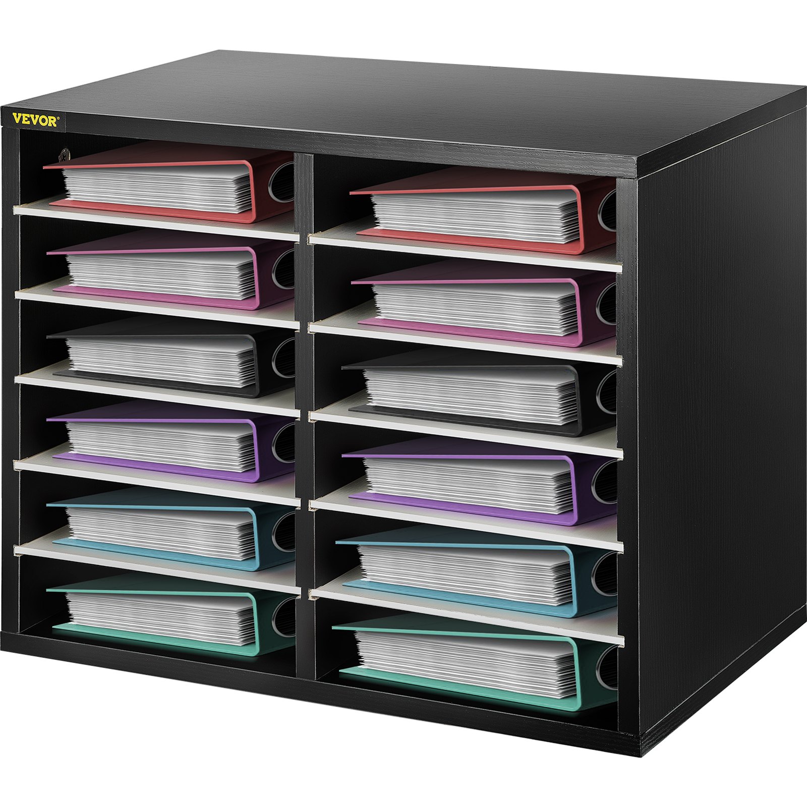 VEVOR 12 Compartments Wood Literature Organizer, Adjustable Shelves ...