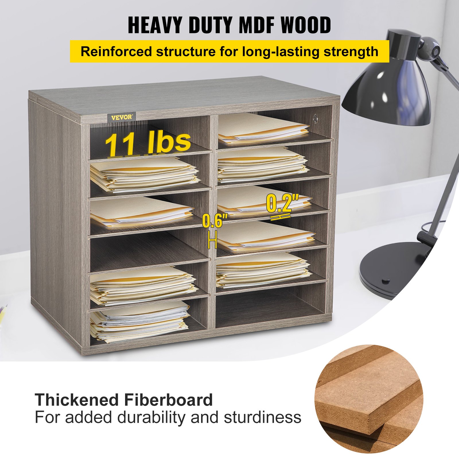 VEVOR 12 Compartments Wood Literature Organizer, Adjustable Shelves ...