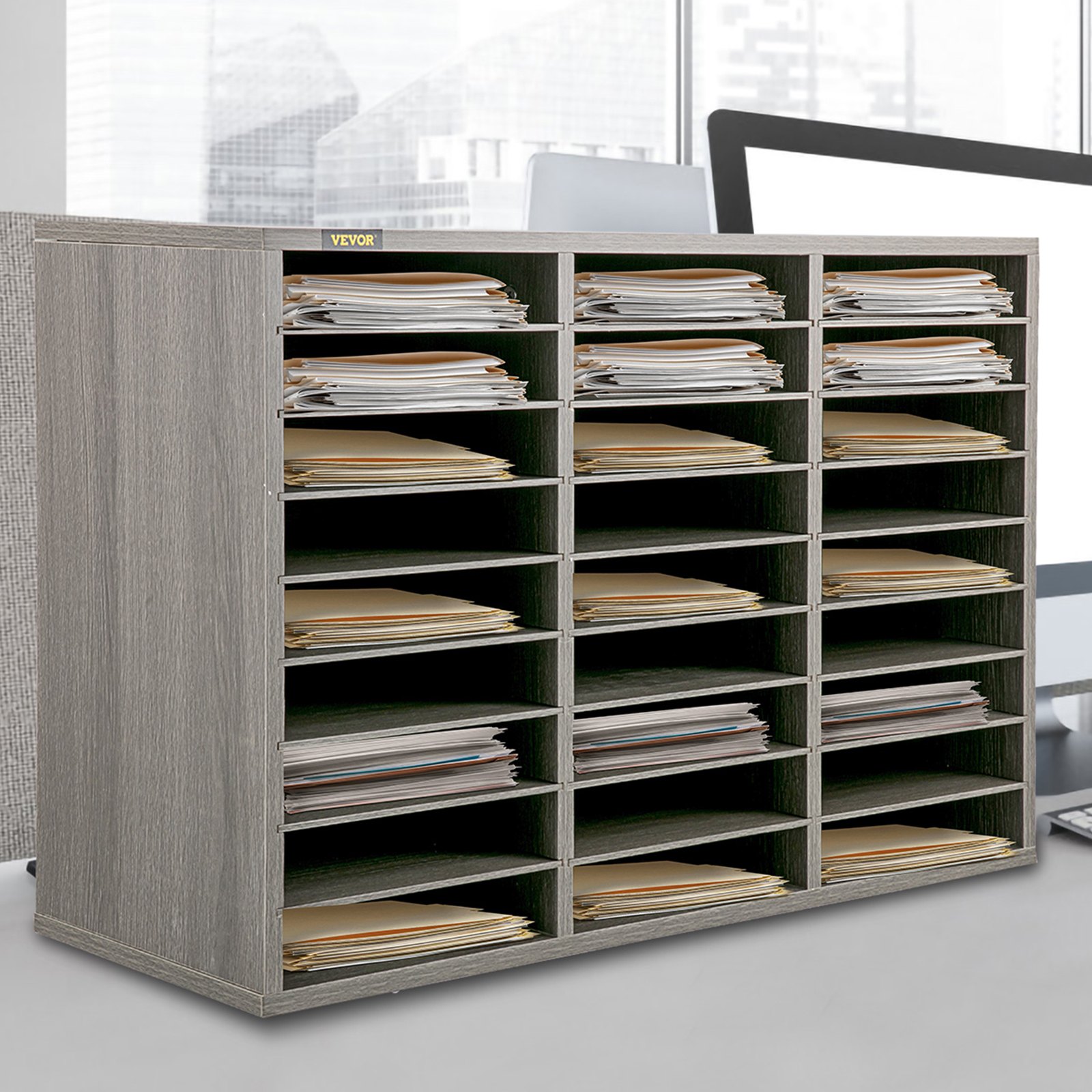 VEVOR 27 Compartments Wood Literature Organizer, Adjustable Shelves ...