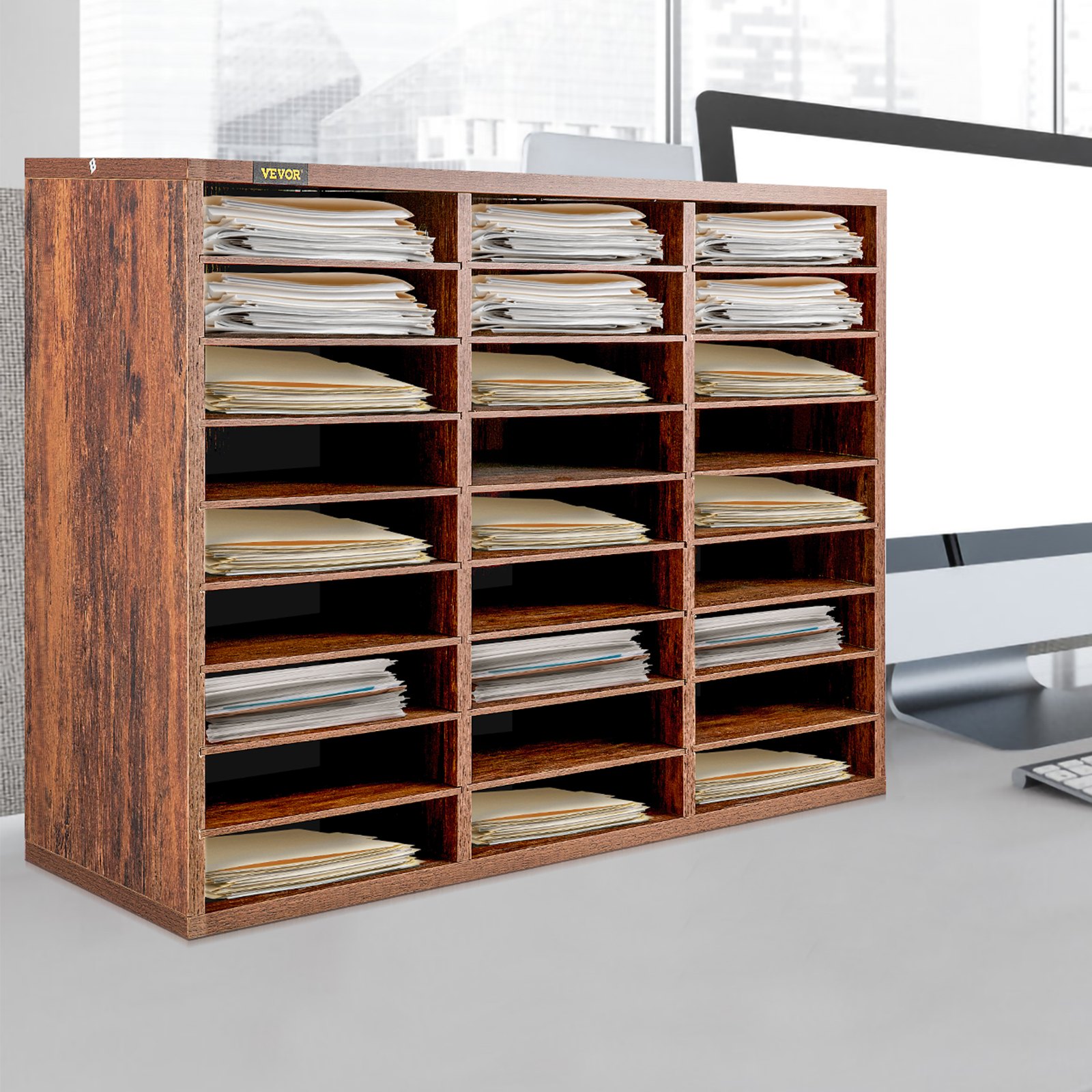 VEVOR 27 Compartments Wood Literature Organizer, Adjustable Shelves ...
