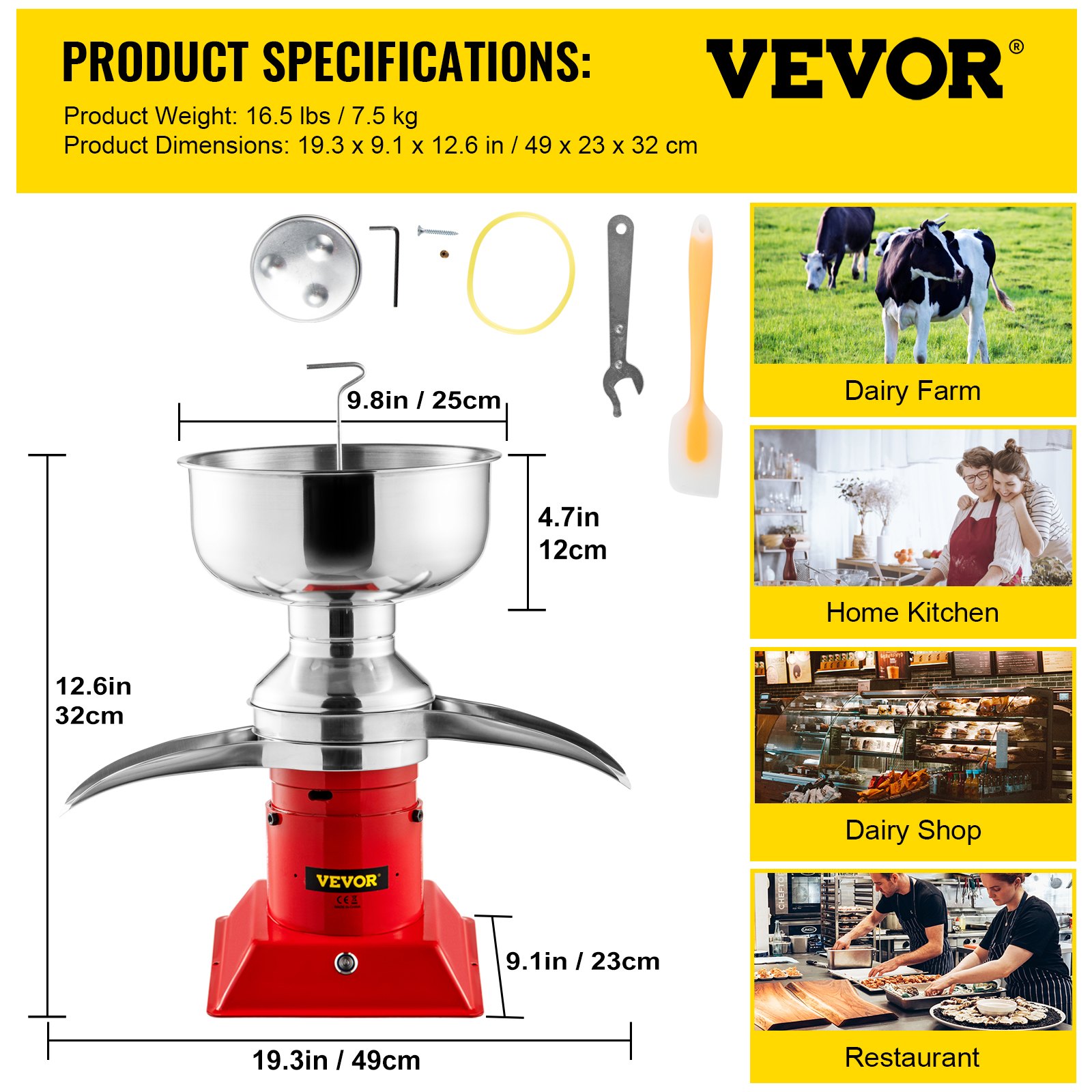 VEVOR Milk Cream Separator, 100L/h Output Cream Centrifugal Separator ...