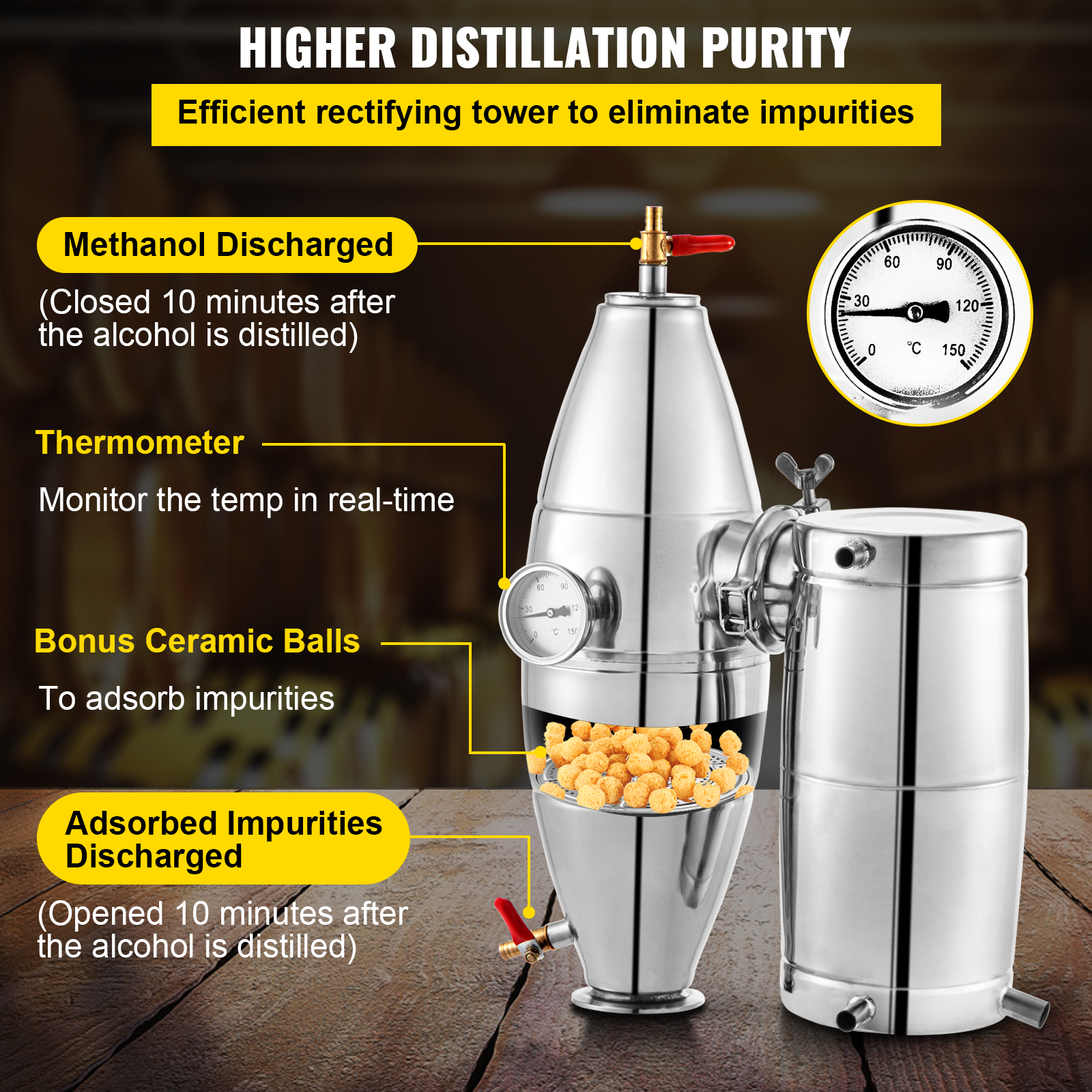 VEVOR 20L 5.3Gal Water Alcohol Distiller 304 Stainless Steel Alcohol ...