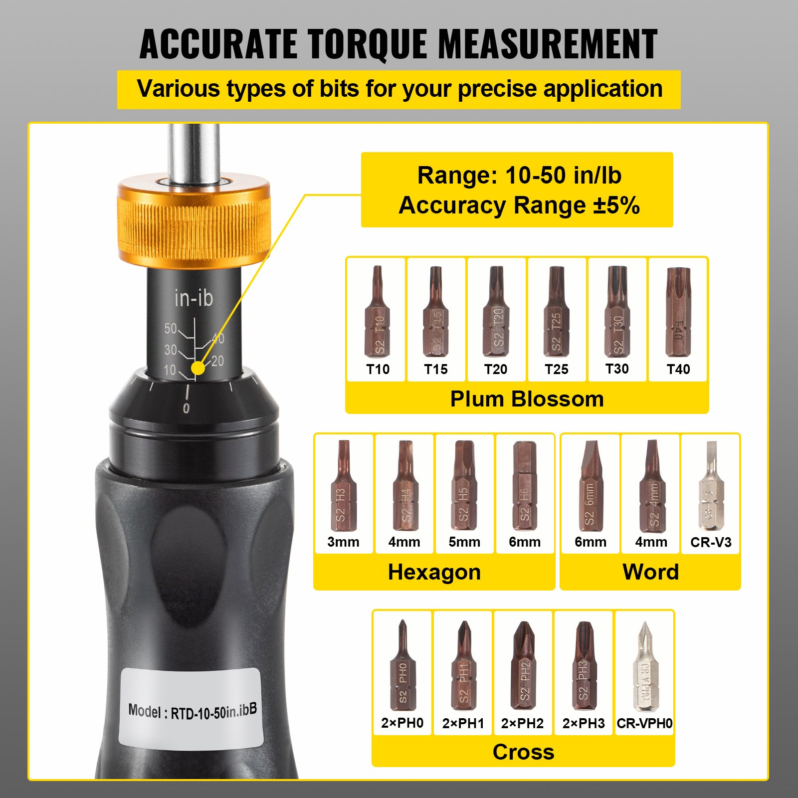 VEVOR Torque Screwdriver, 1/4" Drive Screwdriver Torque Wrench, Torque ...