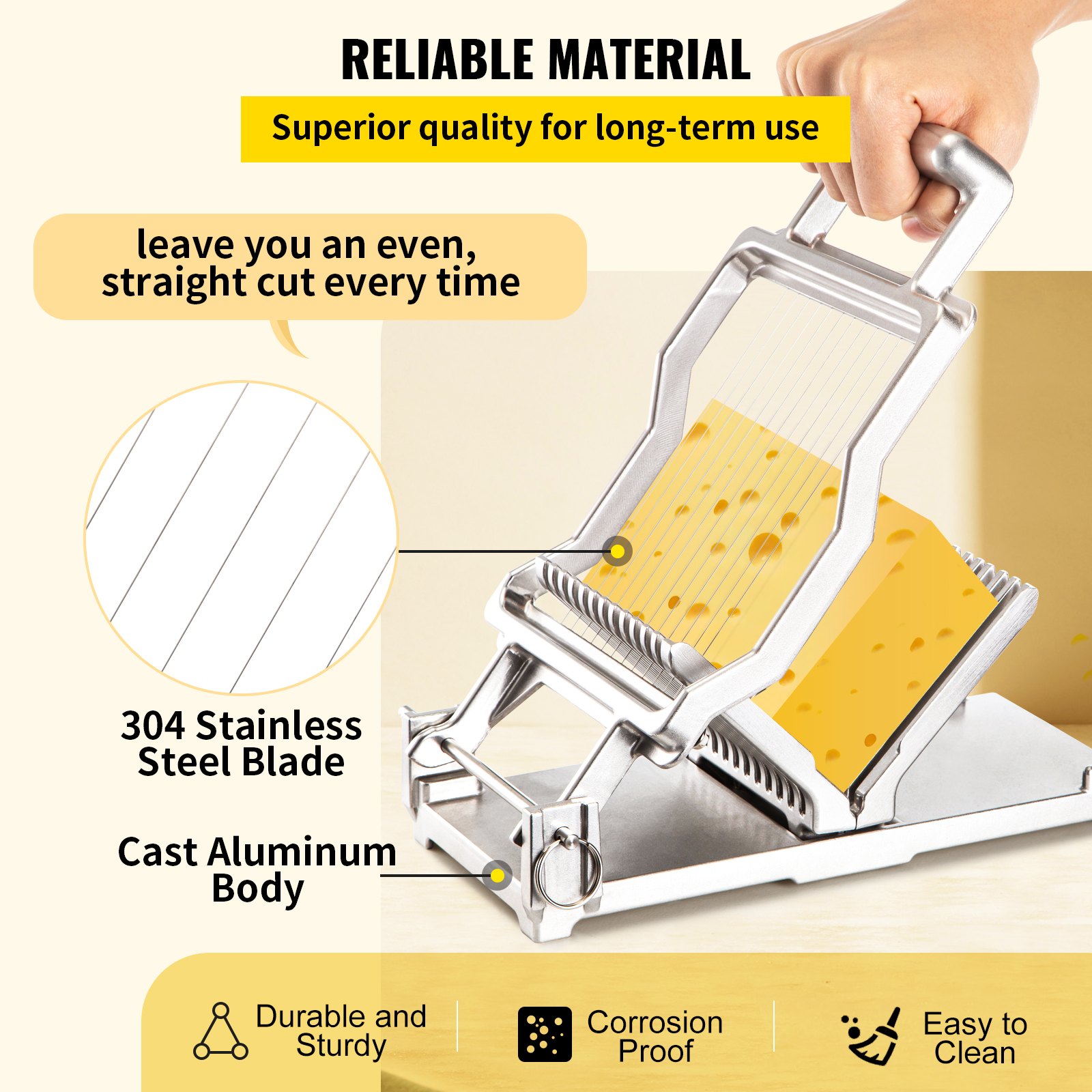 VEVOR Cheese Cutter With Wire 1 cm & 2 cm Cheeser Butter Cutting Blade ...