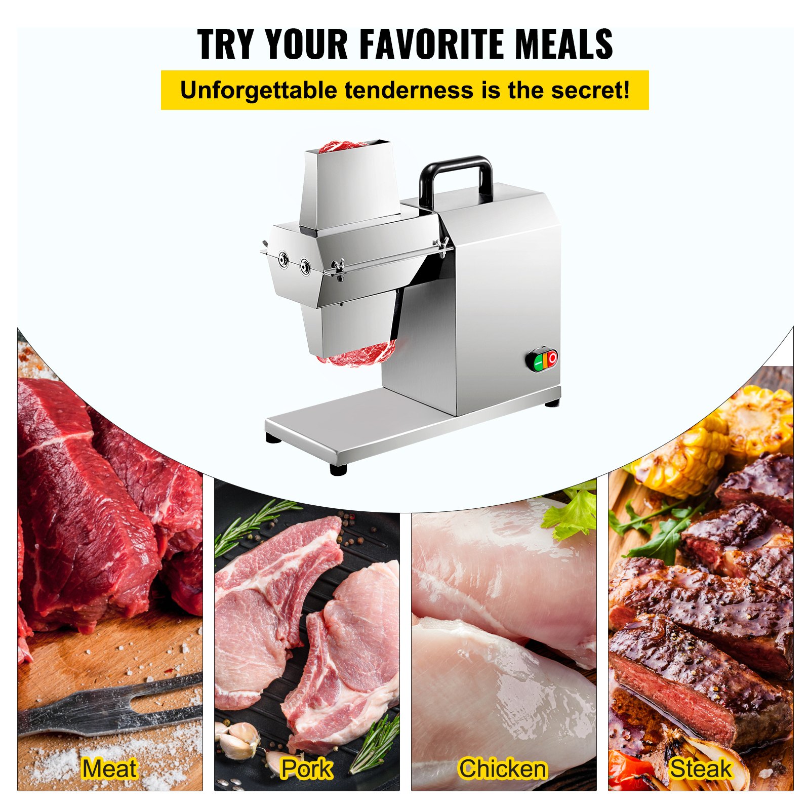 VEVOR Commercial Meat Tenderizer 450W Stainless Steel 110V Electric ...