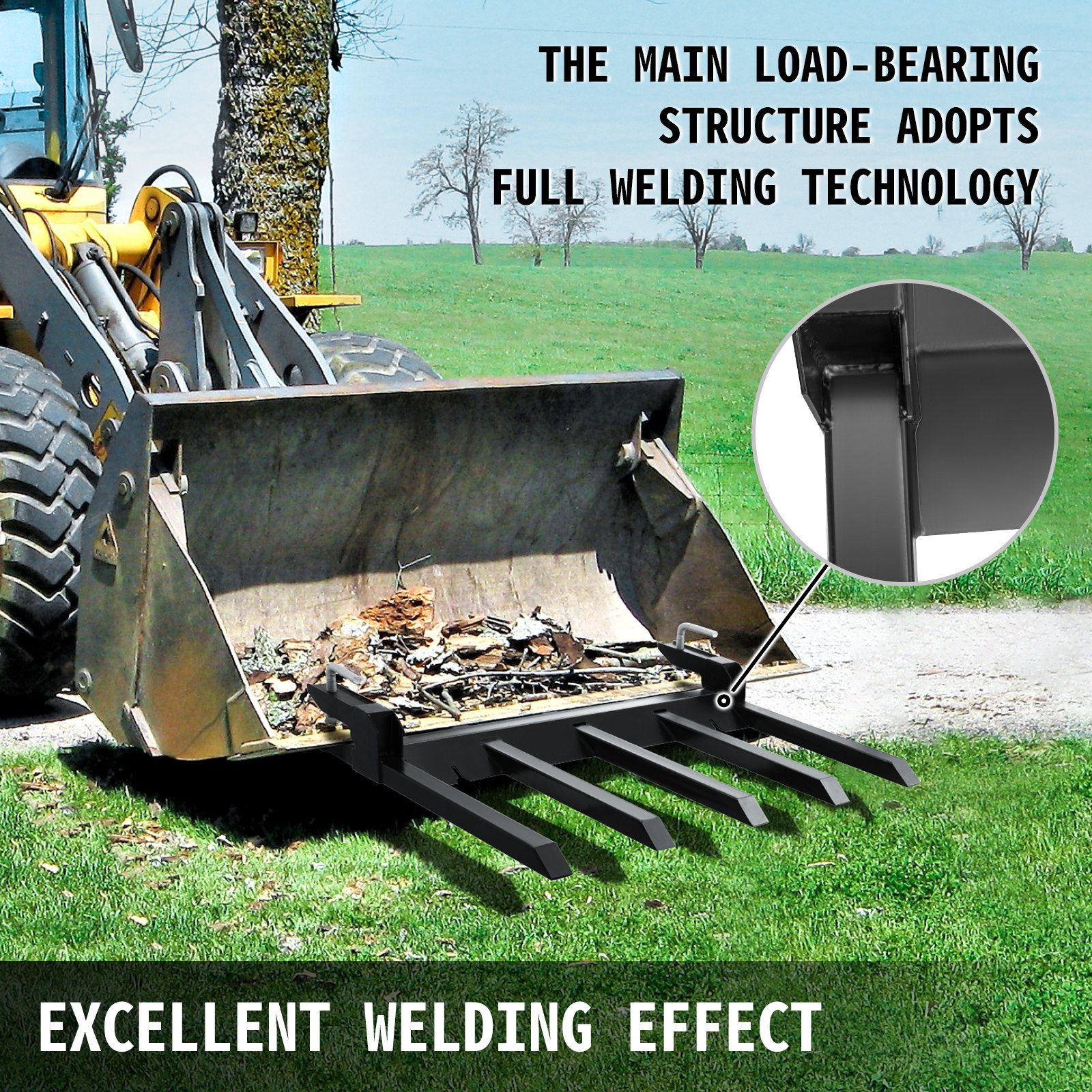 VEVOR Debris Forks for 48" Bucket, Clamp-on Forks for Tractor 2500LBS ...