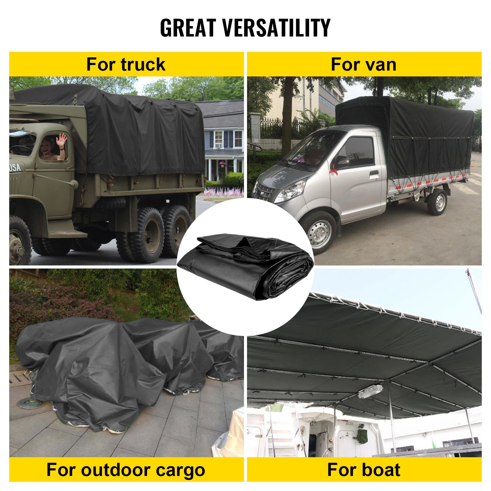VEVOR Flatbed Tarps, 18OZ Flatbed Truck Tarp, 16x16 Ft Polyethylene ...