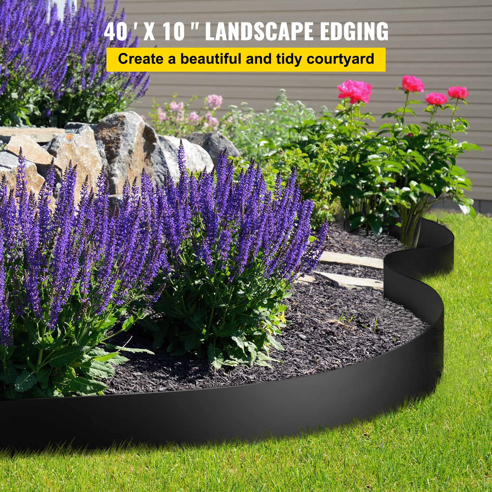 VEVOR Landscape Edging Terrace Board 40 ft Length 10 inch Depth Lawn ...