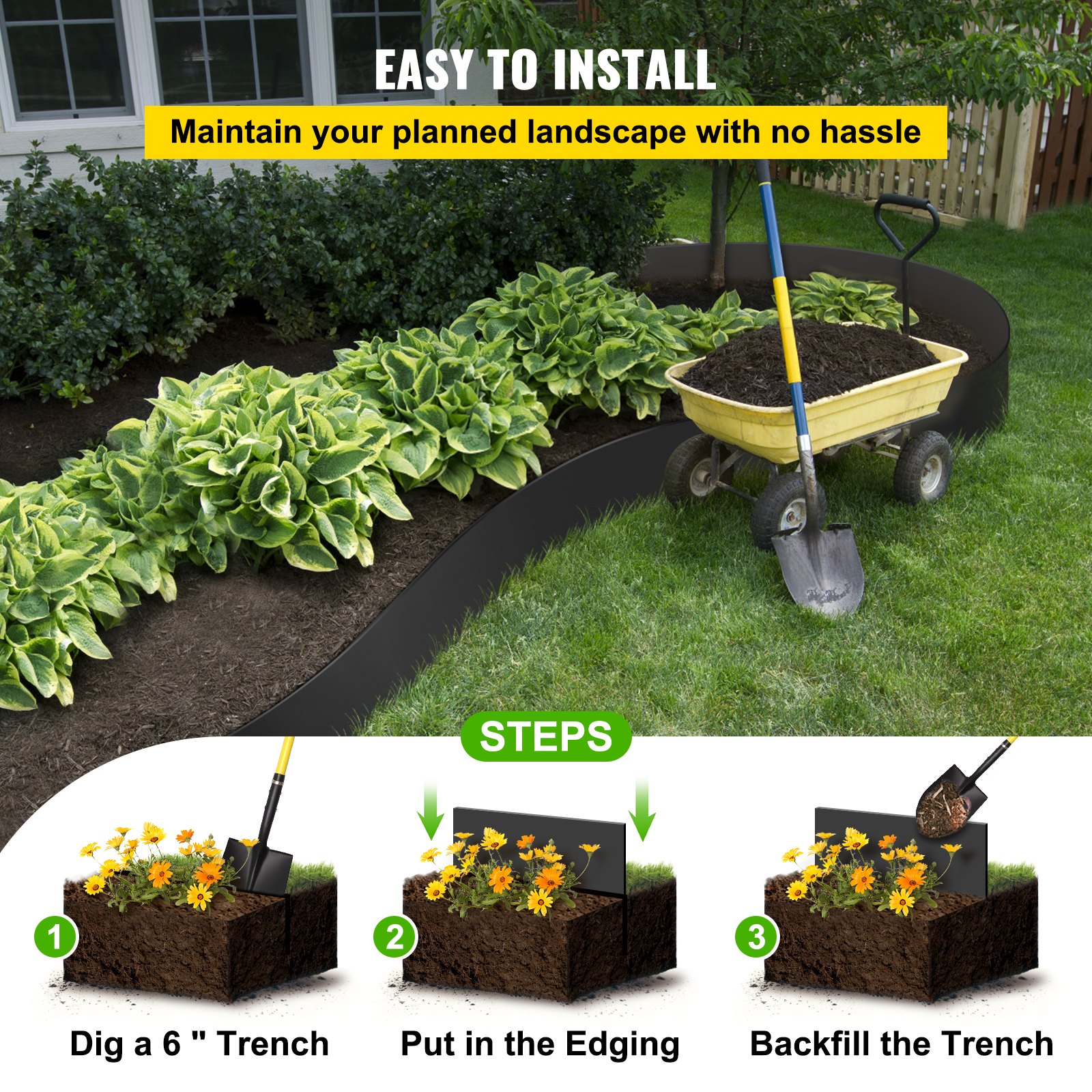VEVOR Landscape Edging Terrace Board 40 ft Length 10 inch Depth Lawn ...