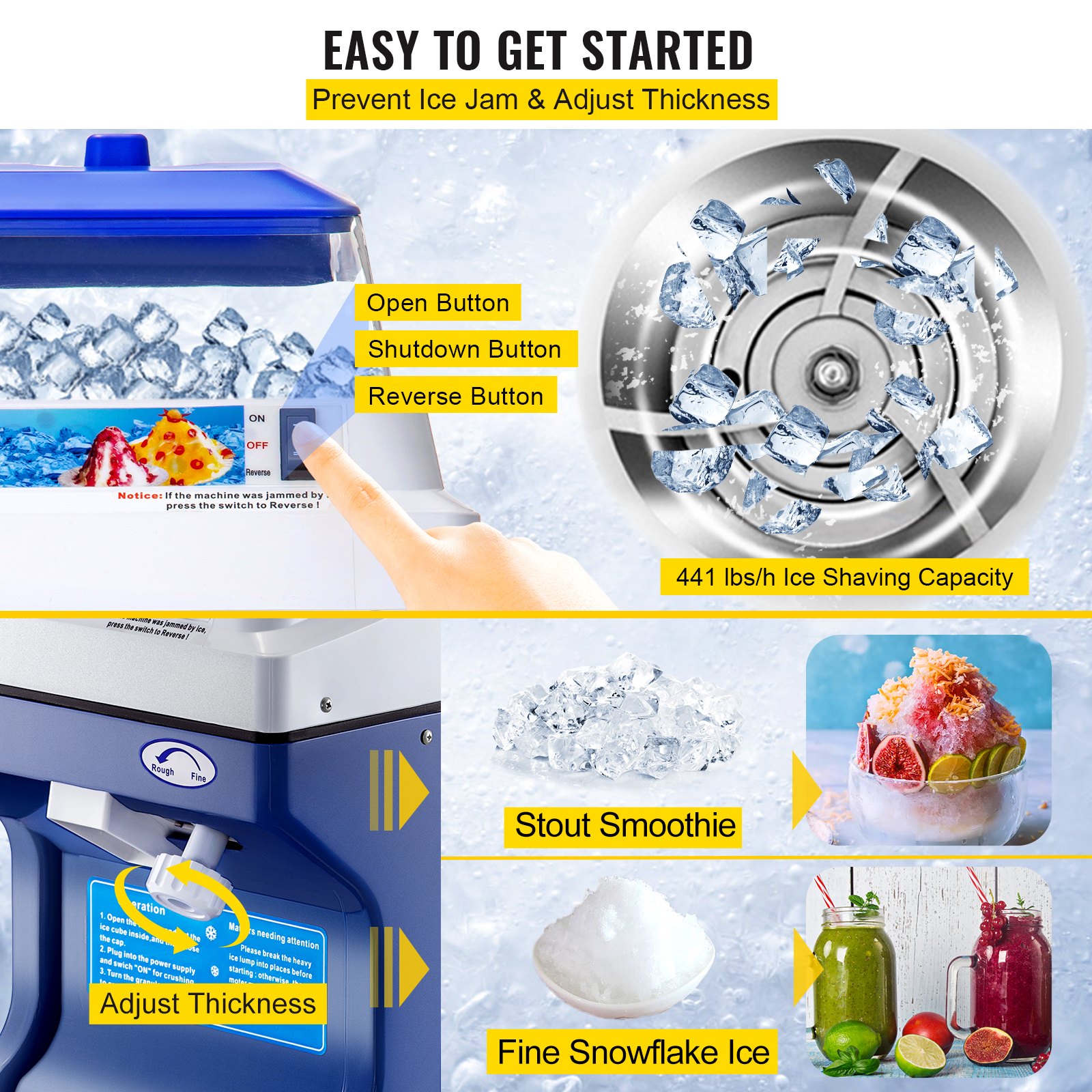 Commercial Ice Shaver Ice Shaving Machine, with Hopper, Electric Snow ...