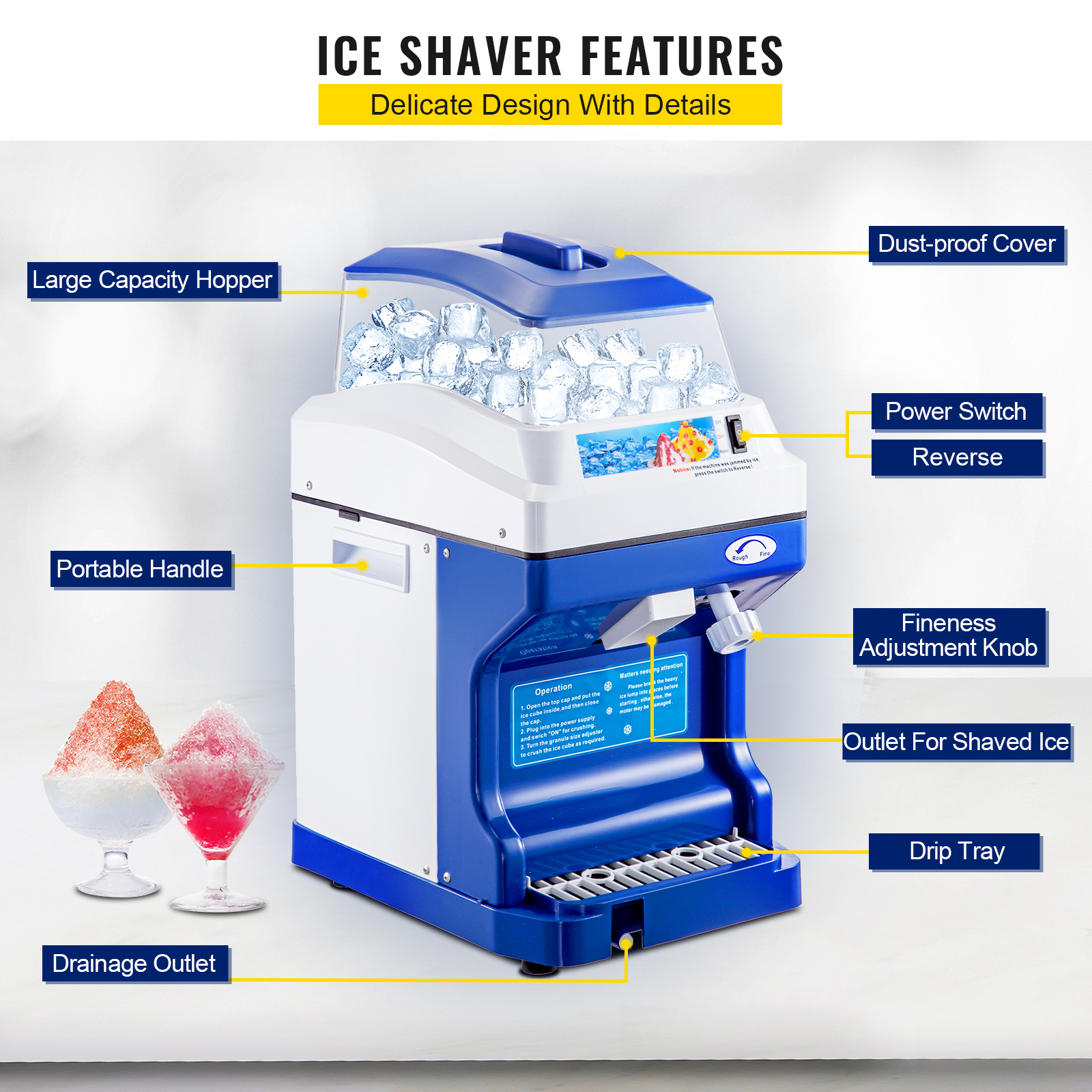 Commercial Ice Shaver Ice Shaving Machine, With Hopper, Electric Snow ...