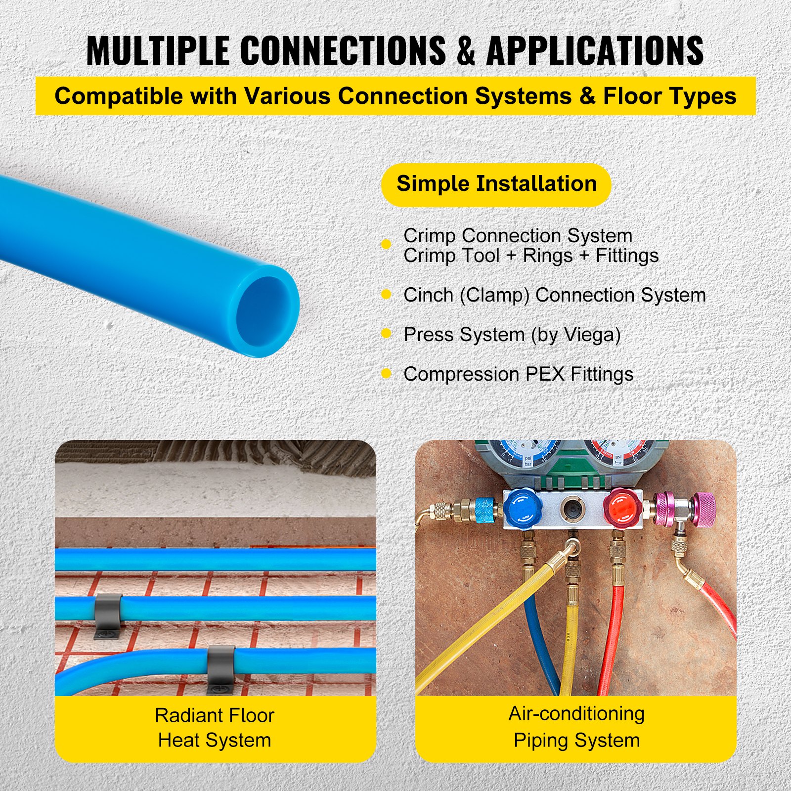 VEVOR Pex Tubing, 1" Pex Pipe 300ft Flexible Pex Hose Non Oxygen ...