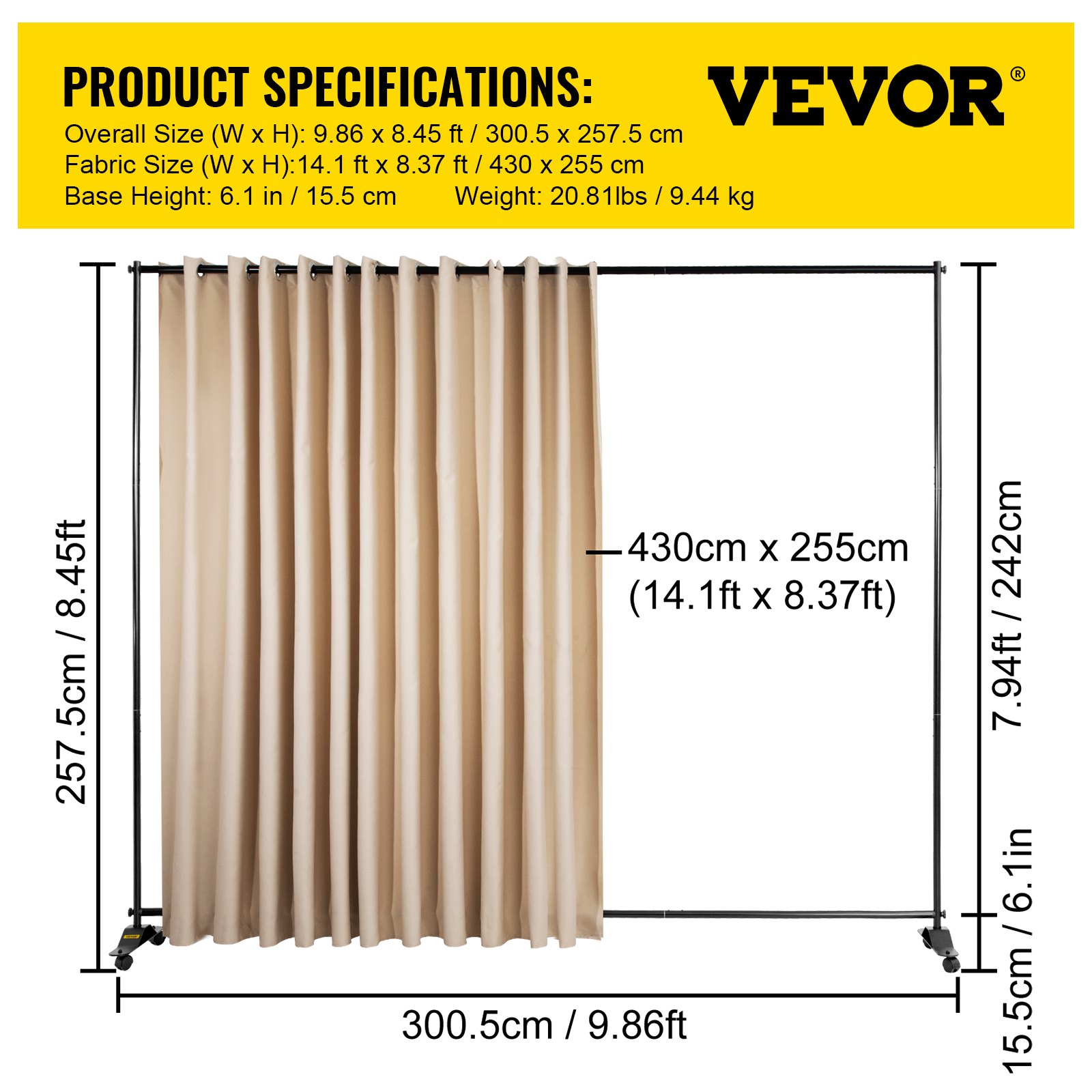 VEVOR Room Divider Privacy Screen Rolling Partition Screen Home Office ...