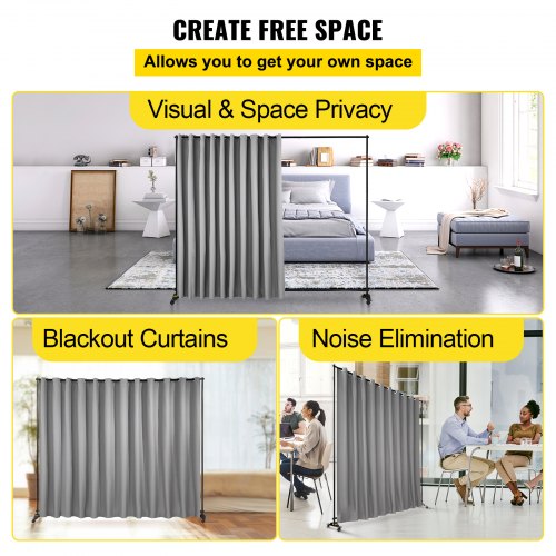 VEVOR Room Divider Kit, 8 ft x 10 ft, 4 Rolling Wheels Curtain Divider ...