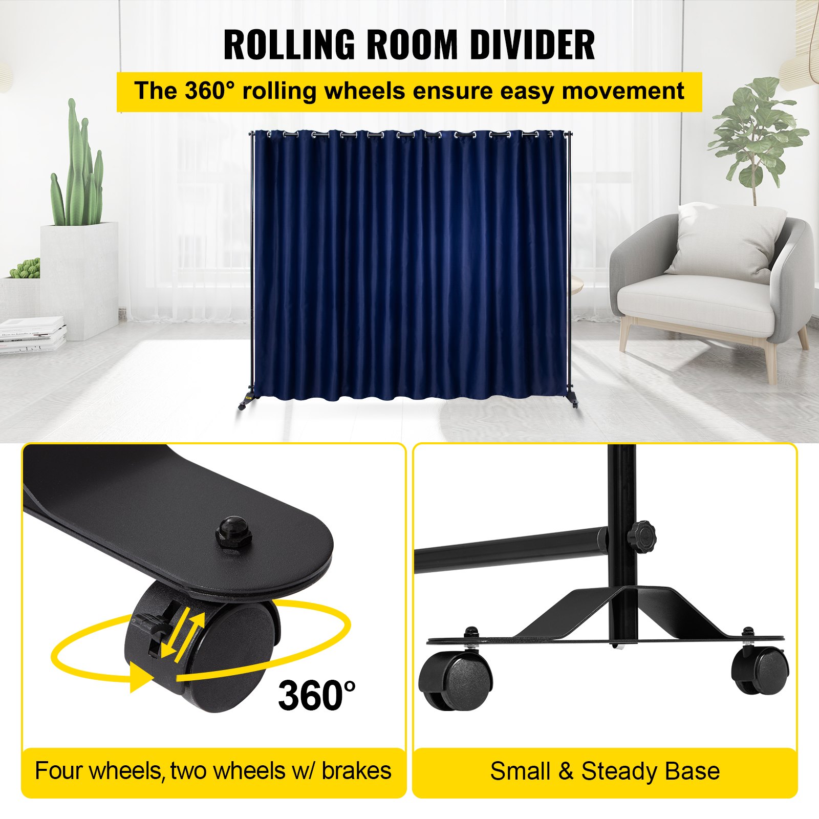 VEVOR Room Divider Privacy Screen Rolling 8ftx10ft Curtain Home Office ...