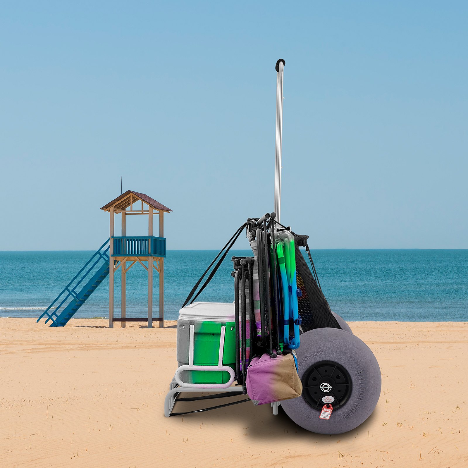 VEVOR Beach Carts for Sand, 14" x 14.7" Cargo Deck, w/ 13" TPU Balloon ...
