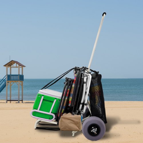 VEVOR Beach Carts for The Sand, w/ 10" PVC Balloon Wheels, 14" x 14.7 ...