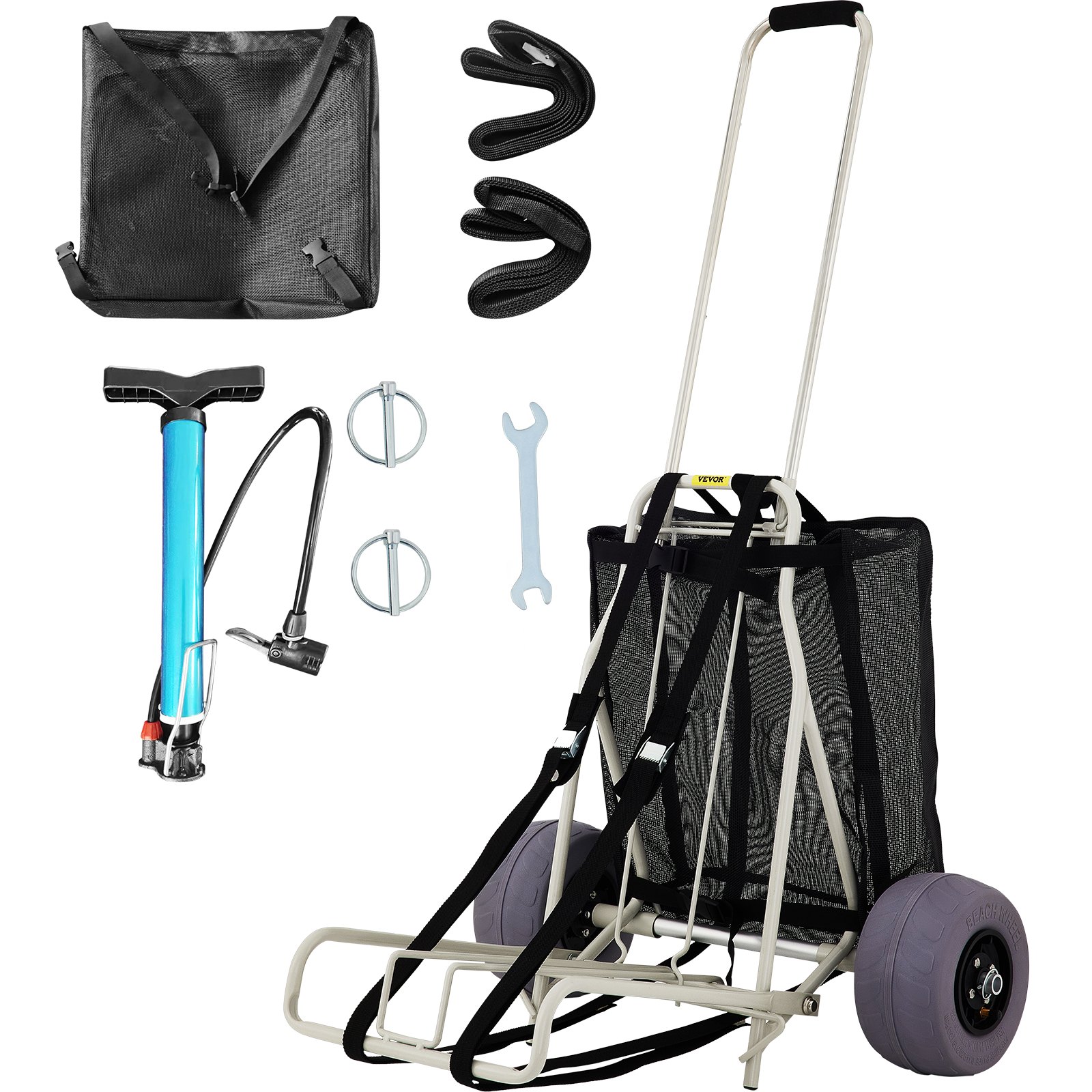 VEVOR Beach Carts for The Sand, w/ 10" PVC Balloon Wheels, 14" x 14.7 ...