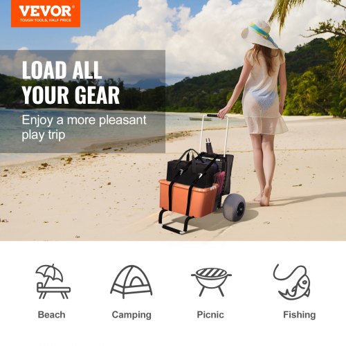 VEVOR Beach Carts for Sand, 23" x 15" Cargo Deck, w/ 13" TPU Balloon ...