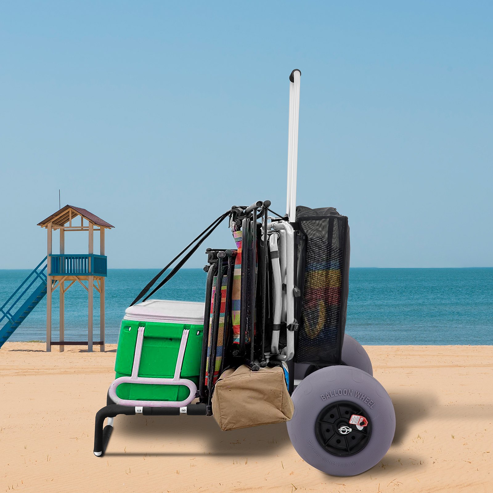 VEVOR Beach Carts for Sand, 23" x 15" Cargo Deck, w/ 13" TPU Balloon ...