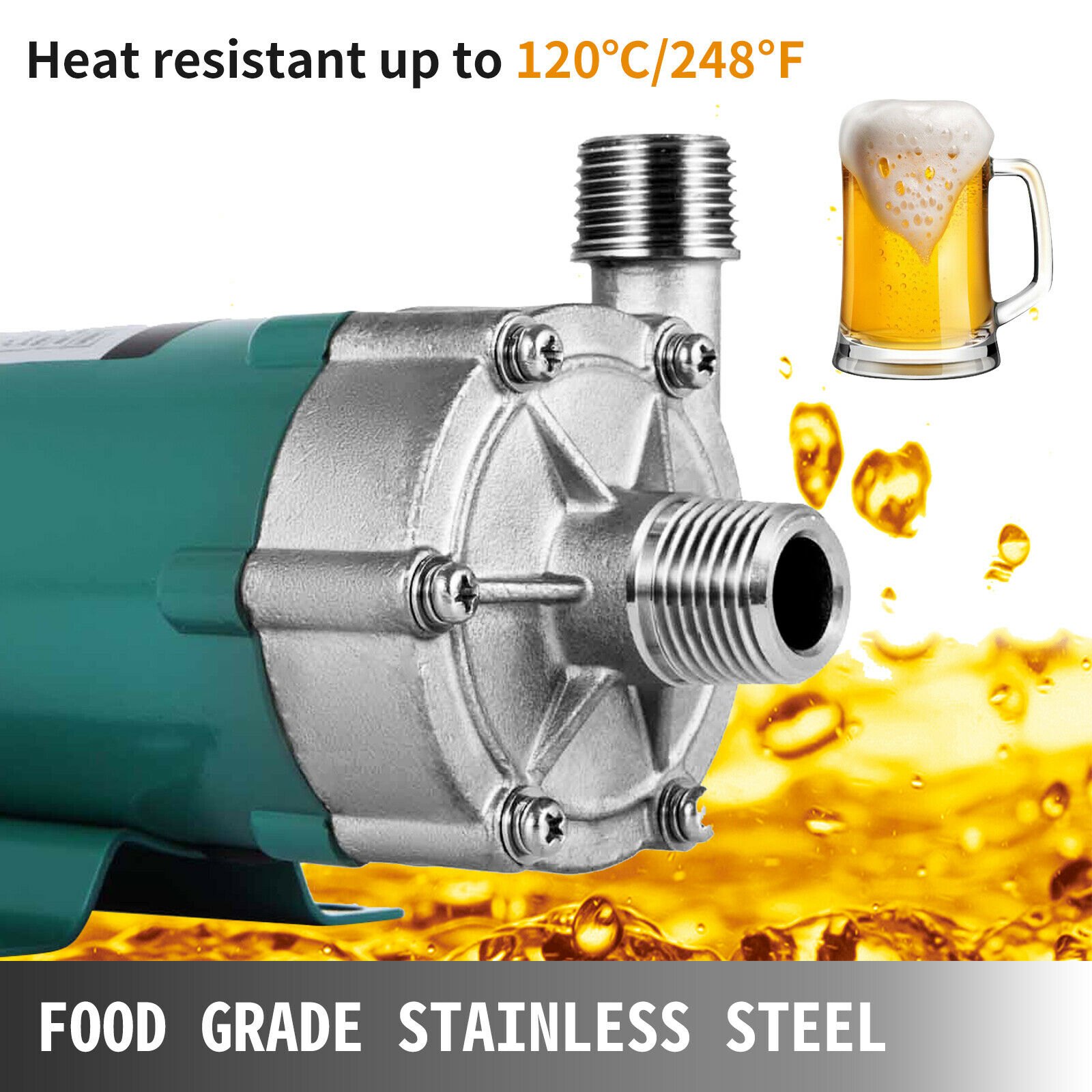 Magnetic Drive Water Pump Mp-15r Stainless Head Beer Pump For Homebrew ...