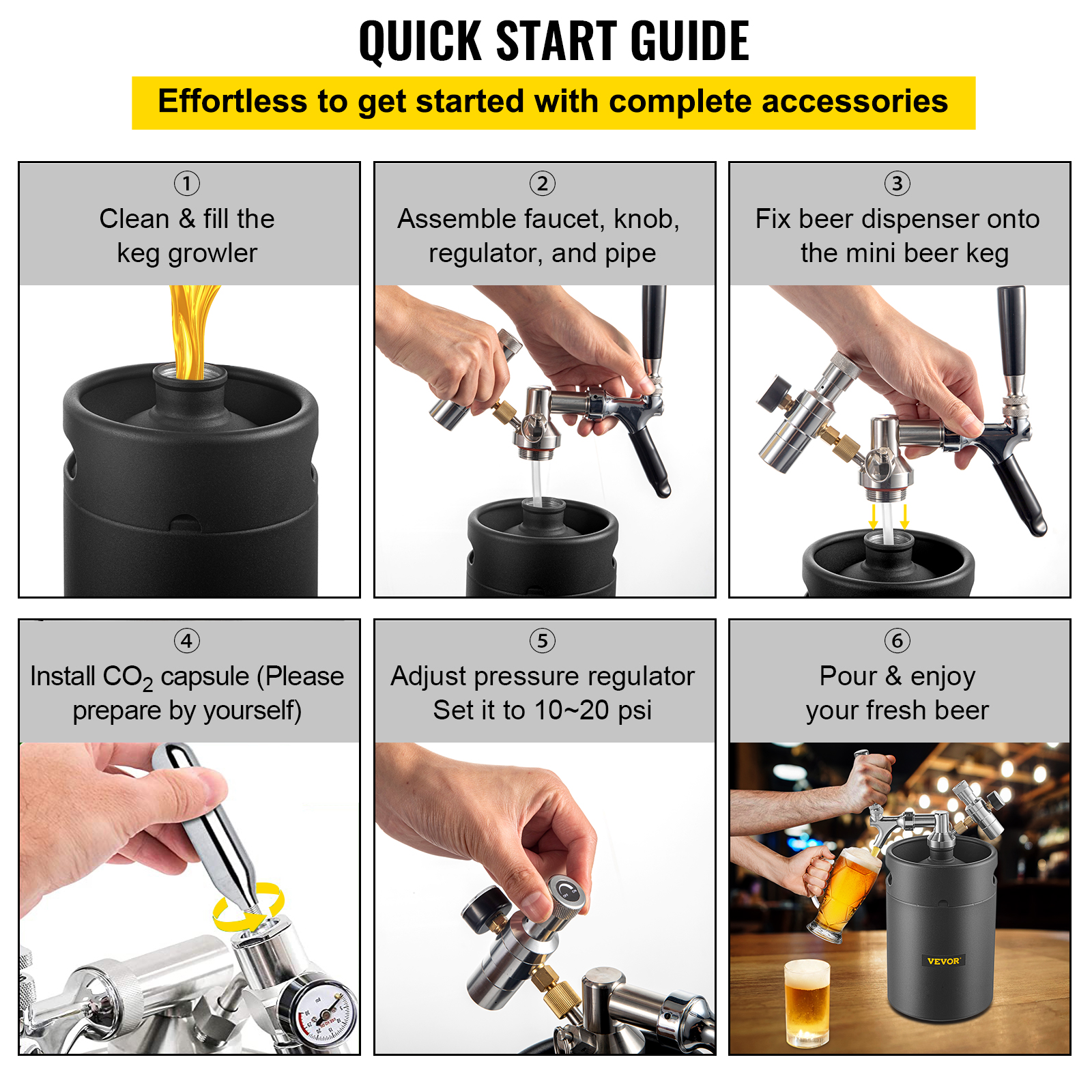 VEVOR Beer Growler Tap System, 170Oz Mini Keg, 5L Pressurized Beer ...