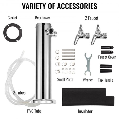 VEVOR Beer Tower, Double Adjustable Brass Faucet Kegerator Tower ...