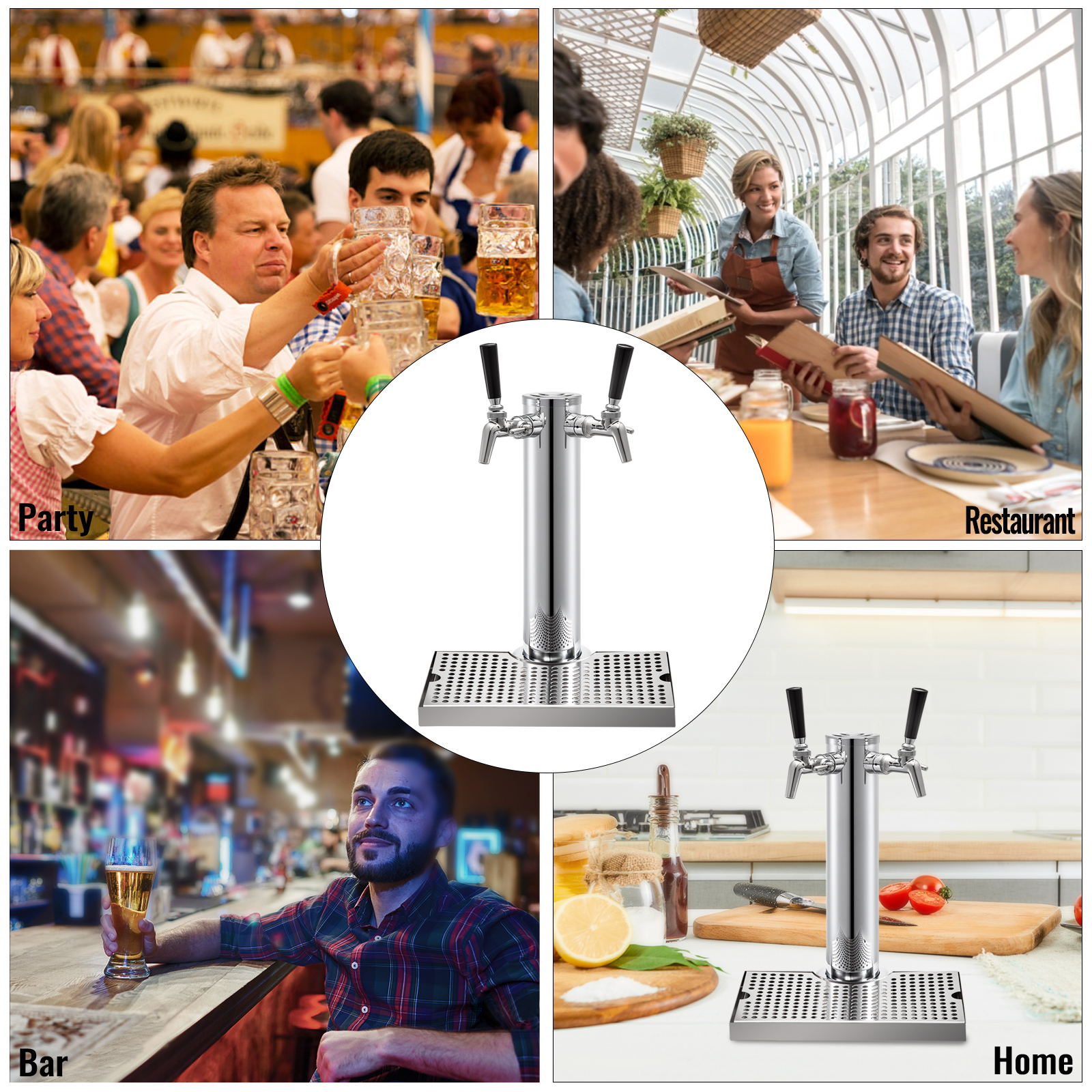 VEVOR Beer Tower, Double Adjustable Brass Faucet Kegerator Tower ...