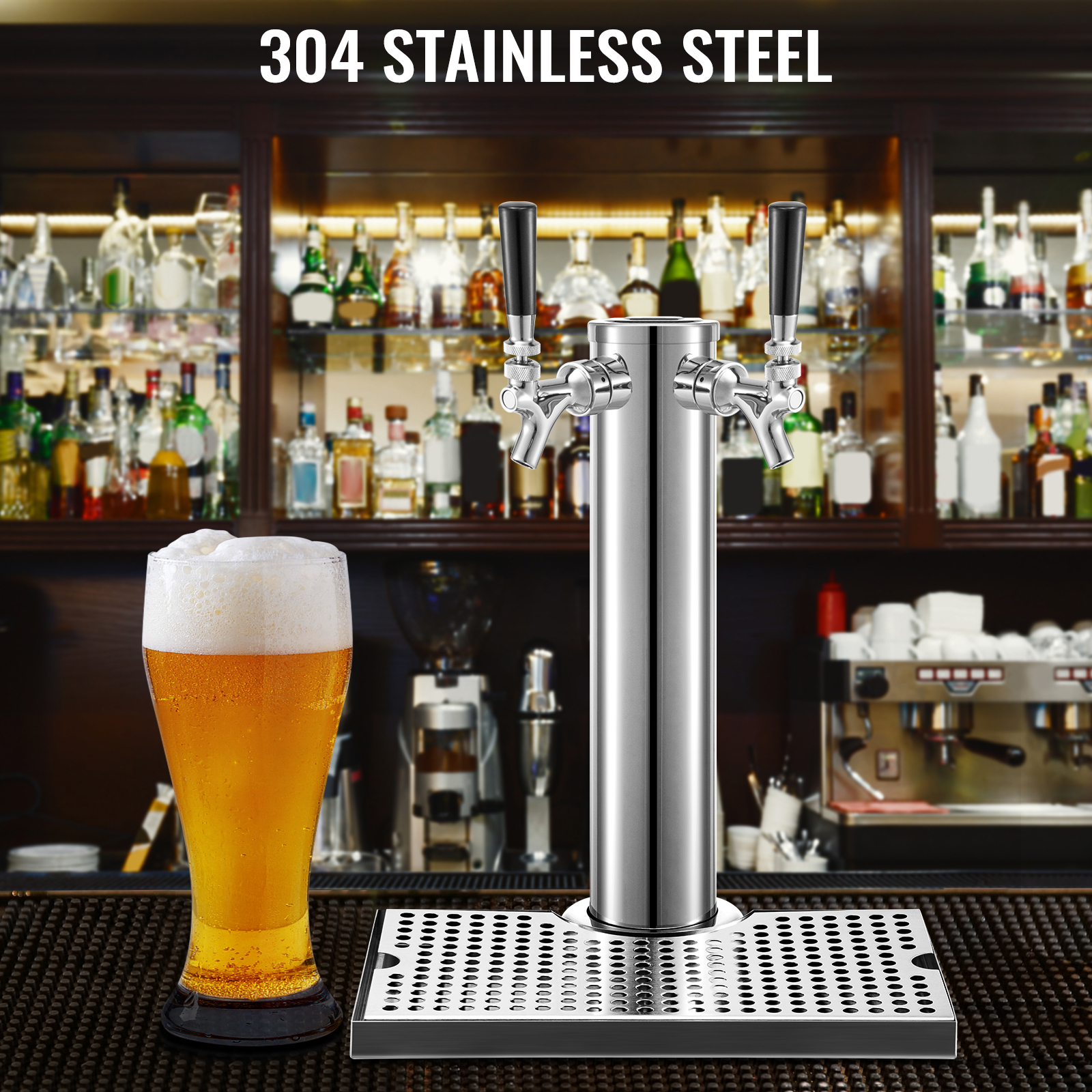 VEVOR Beer Tower, Dual Faucet Tap Kegerator Tower, Stainless Steel ...