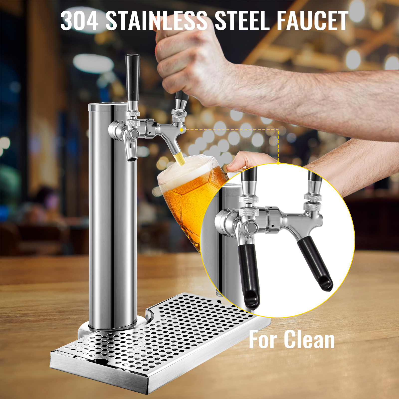 VEVOR Beer Tower, Dual Faucet Tap Kegerator Tower, Stainless Steel ...
