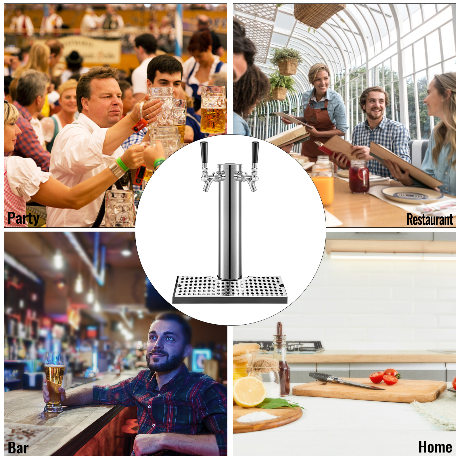 VEVOR Beer Tower, Dual Faucet Tap Kegerator Tower, Stainless Steel ...