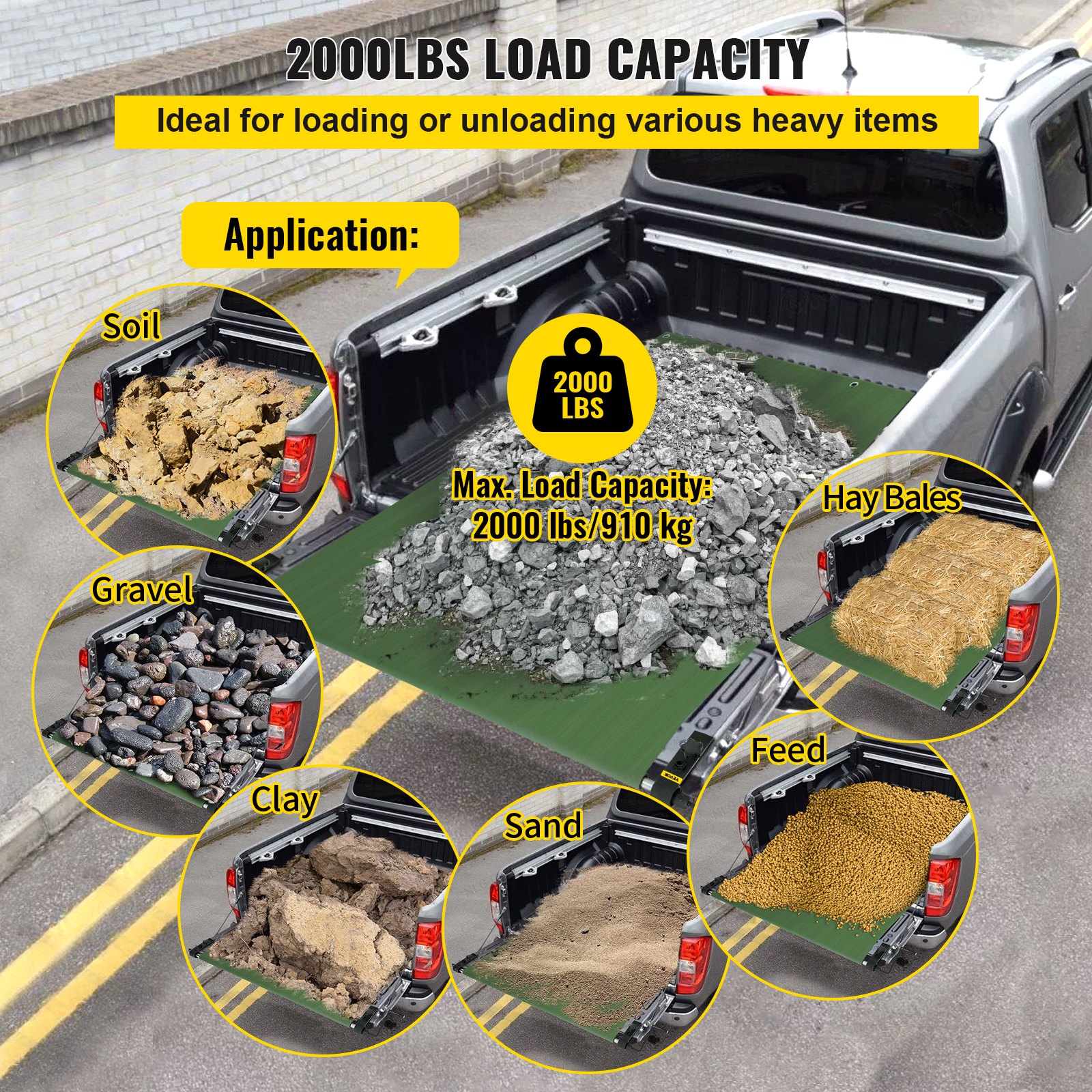 VEVOR Truck Bed Unloader, 2000 lbs/907 kg Capacity Cargo Mat, Heavy ...
