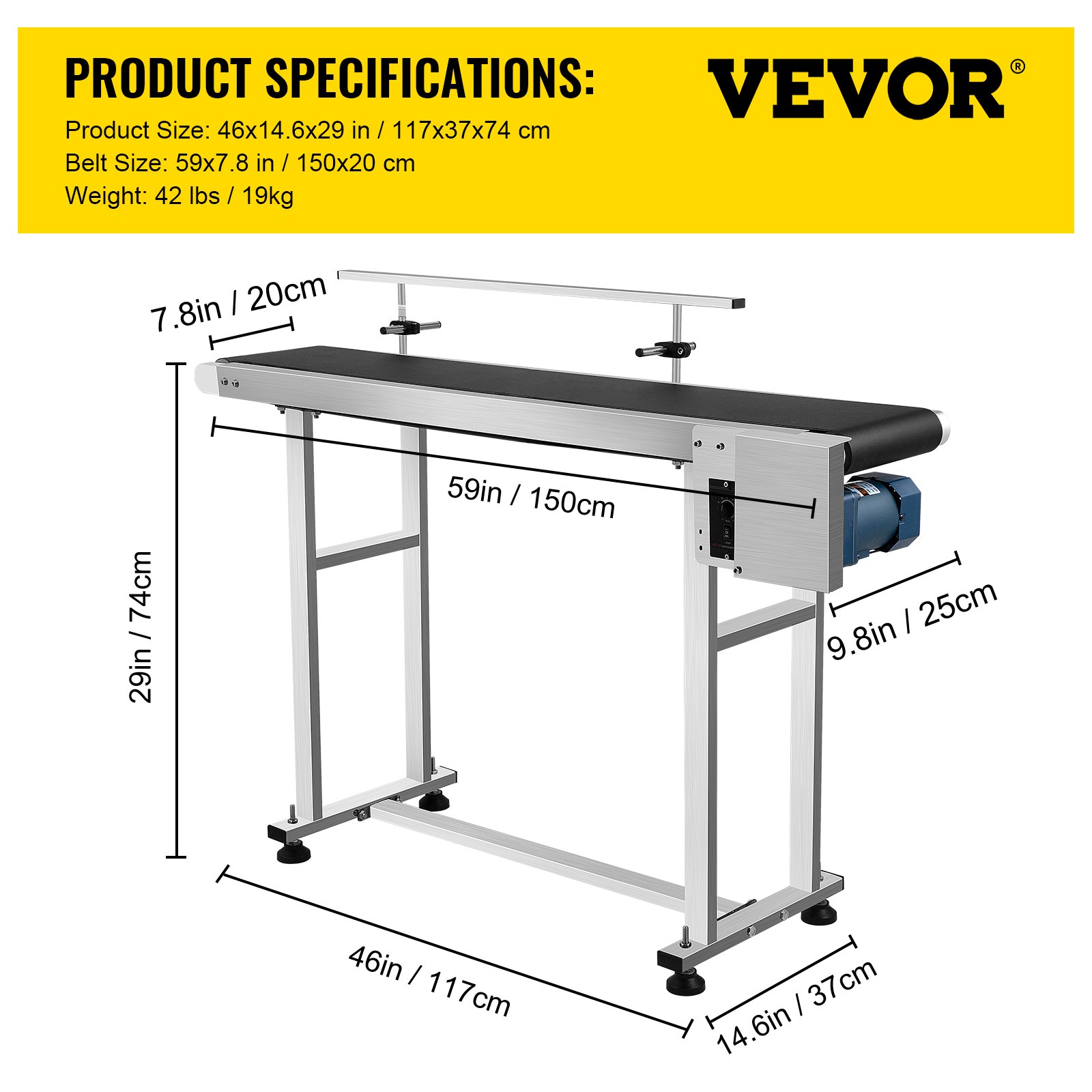 VEVOR Belt Conveyor 59 x 7.8 inch Conveyor Table Heavy Duty Stainless ...