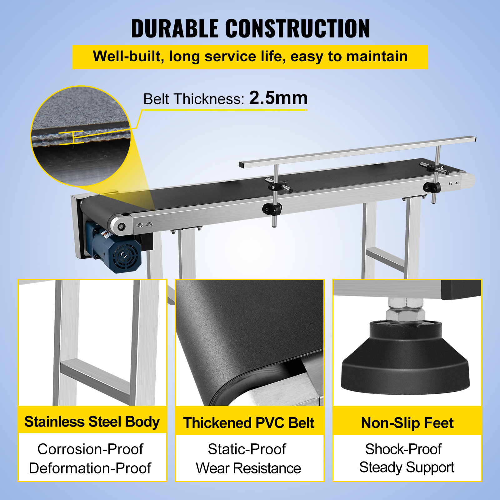 VEVOR PVC Belt Conveyor 59Inch Length, Electric PVC Conveyor 7.8 Width ...