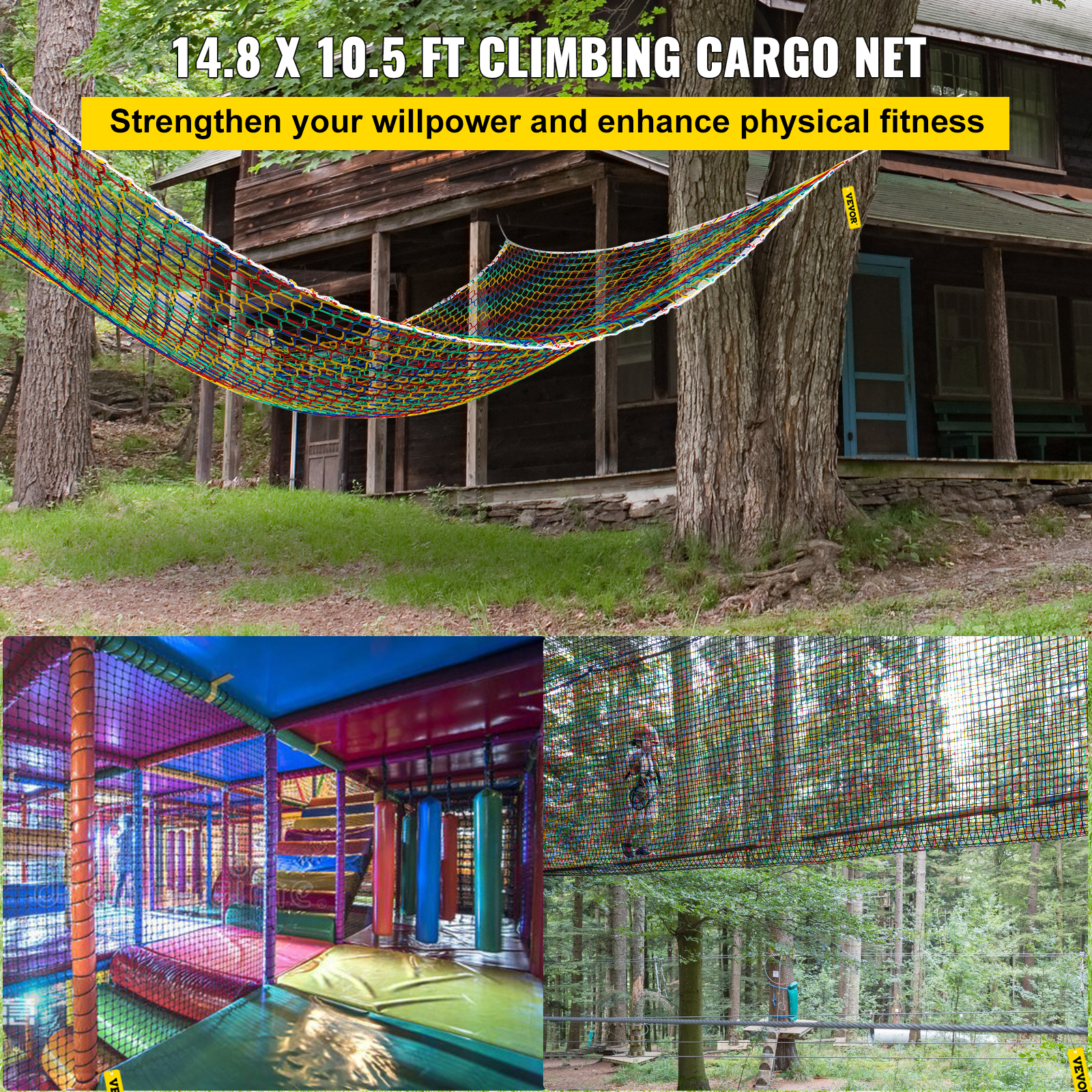VEVOR Climbing Cargo Net Playground Climbing Cargo Net 14.8 x 10.5 ft ...