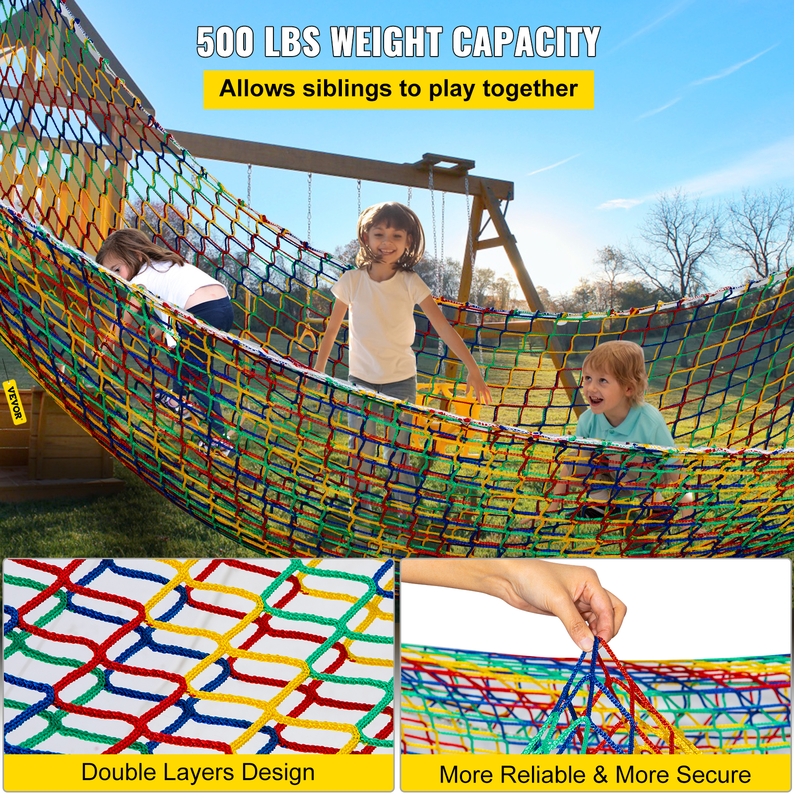 VEVOR Climbing Cargo Net Playground Climbing Cargo Net 10.5' x 10.5 ...